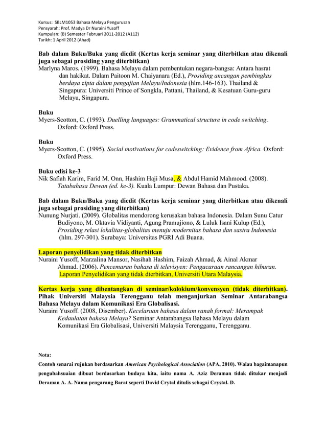 Contoh penulisan rujukan (APA) | PDF