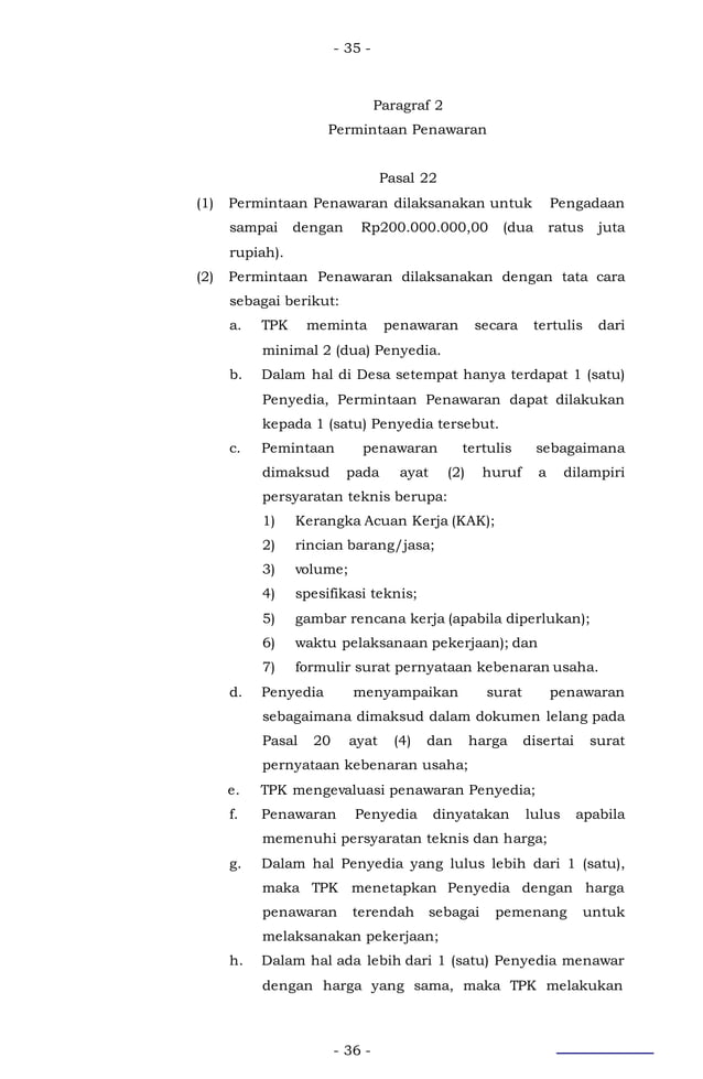 Contoh peraturan bupati ttg pengadaan barang dan jasa di desa terbaru | DOC