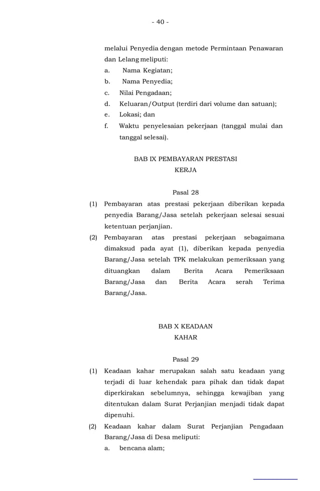 Contoh peraturan bupati ttg pengadaan barang dan jasa di desa terbaru | DOC