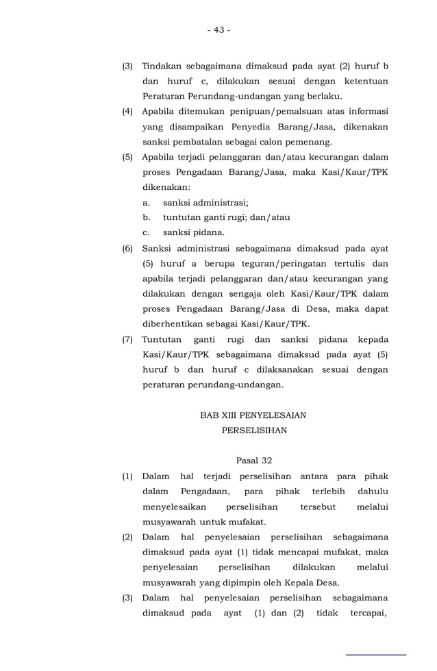 Contoh peraturan bupati ttg pengadaan barang dan jasa di desa terbaru | DOC