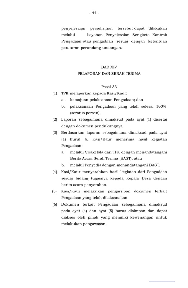 Contoh peraturan bupati ttg pengadaan barang dan jasa di desa terbaru | DOC