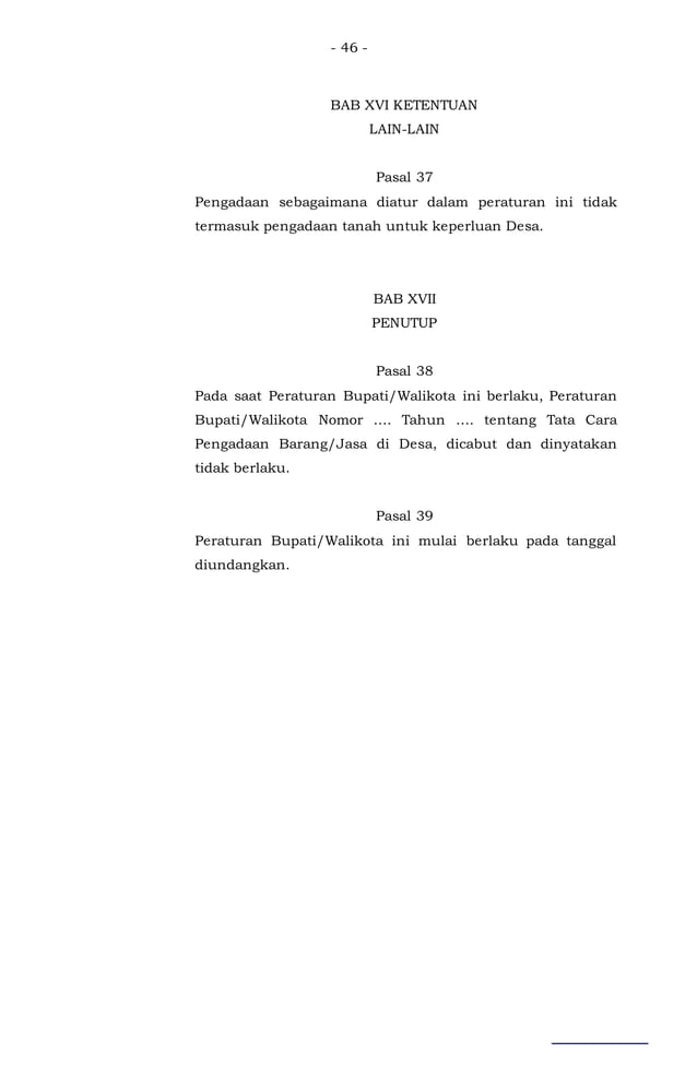 Contoh peraturan bupati ttg pengadaan barang dan jasa di desa terbaru | DOC