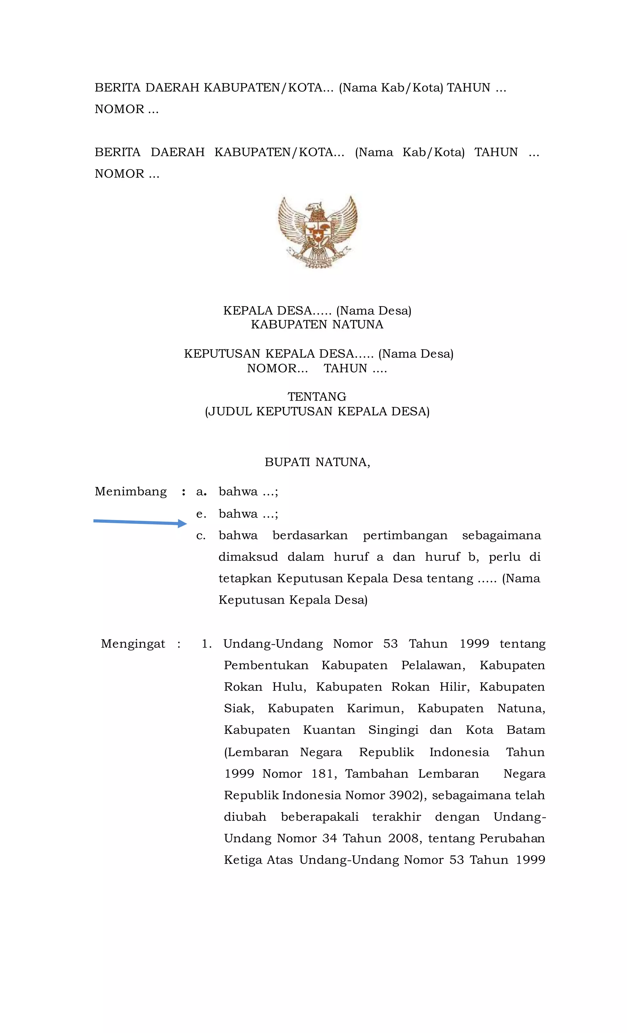 Contoh peraturan desa | DOCX