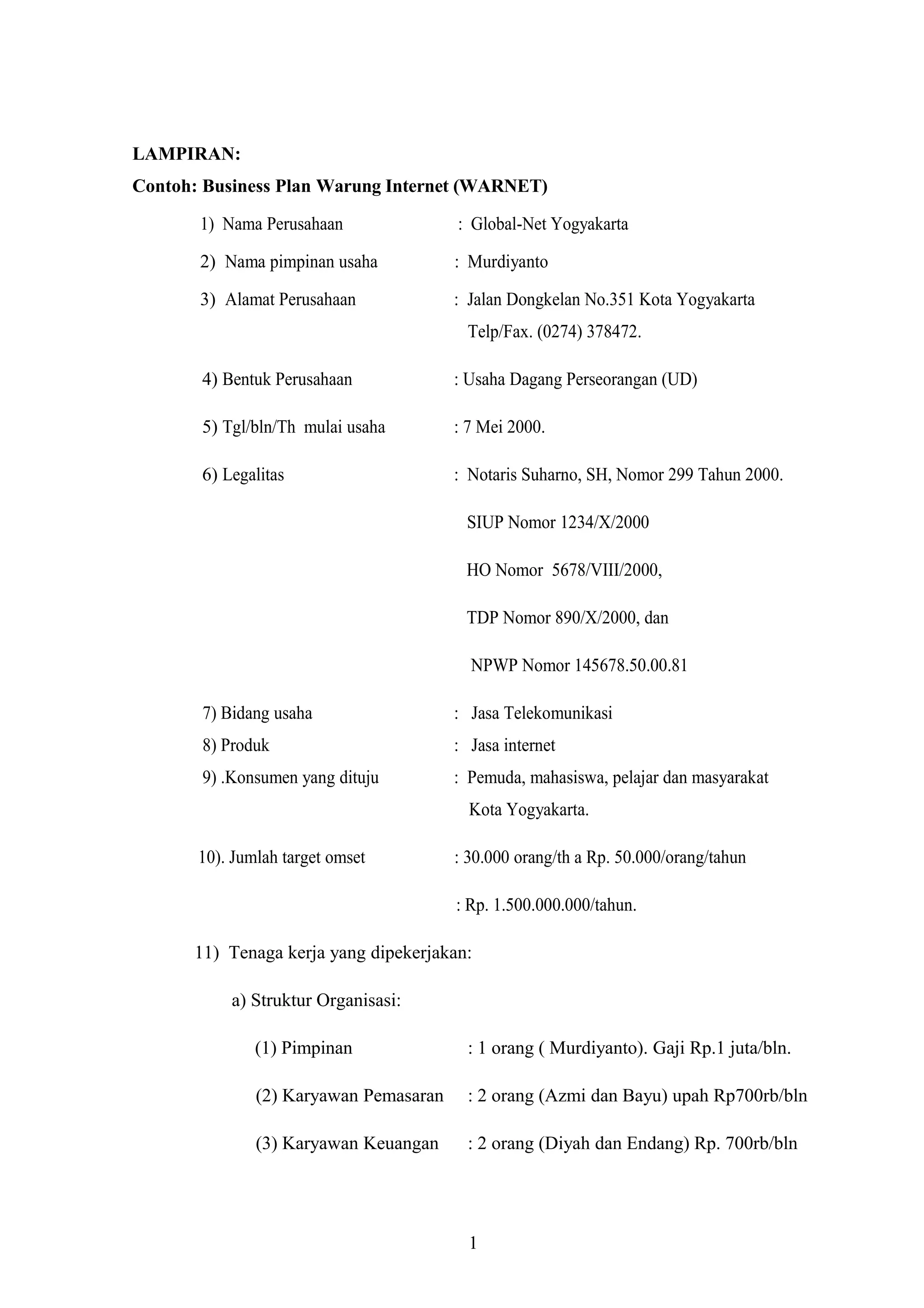 Contoh perencanaan usaha | DOC