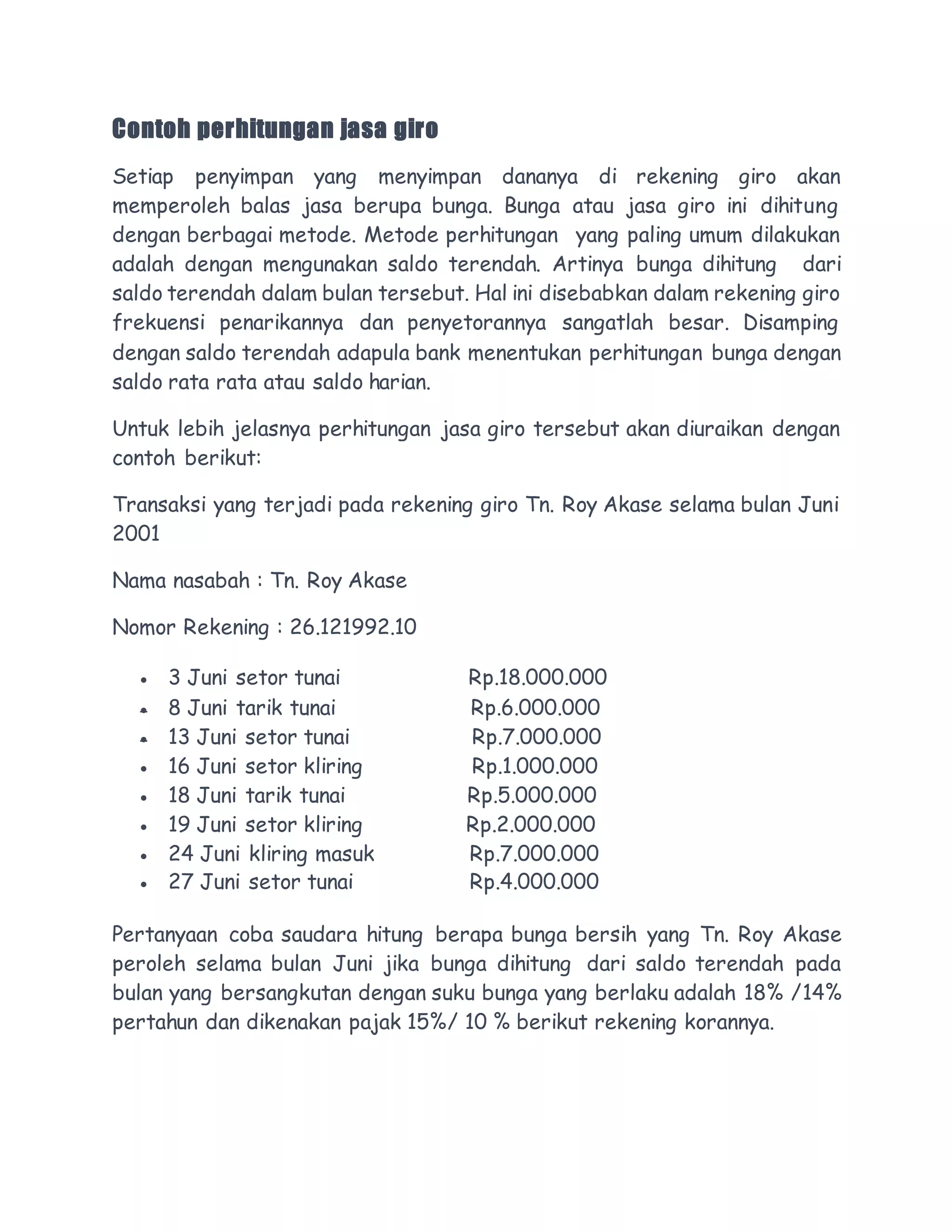 Contoh perhitungan jasa giro | DOCX