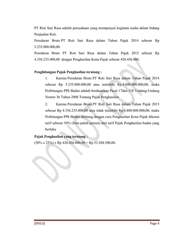 Perhitungan pph badan smp rp4,8 m | PDF