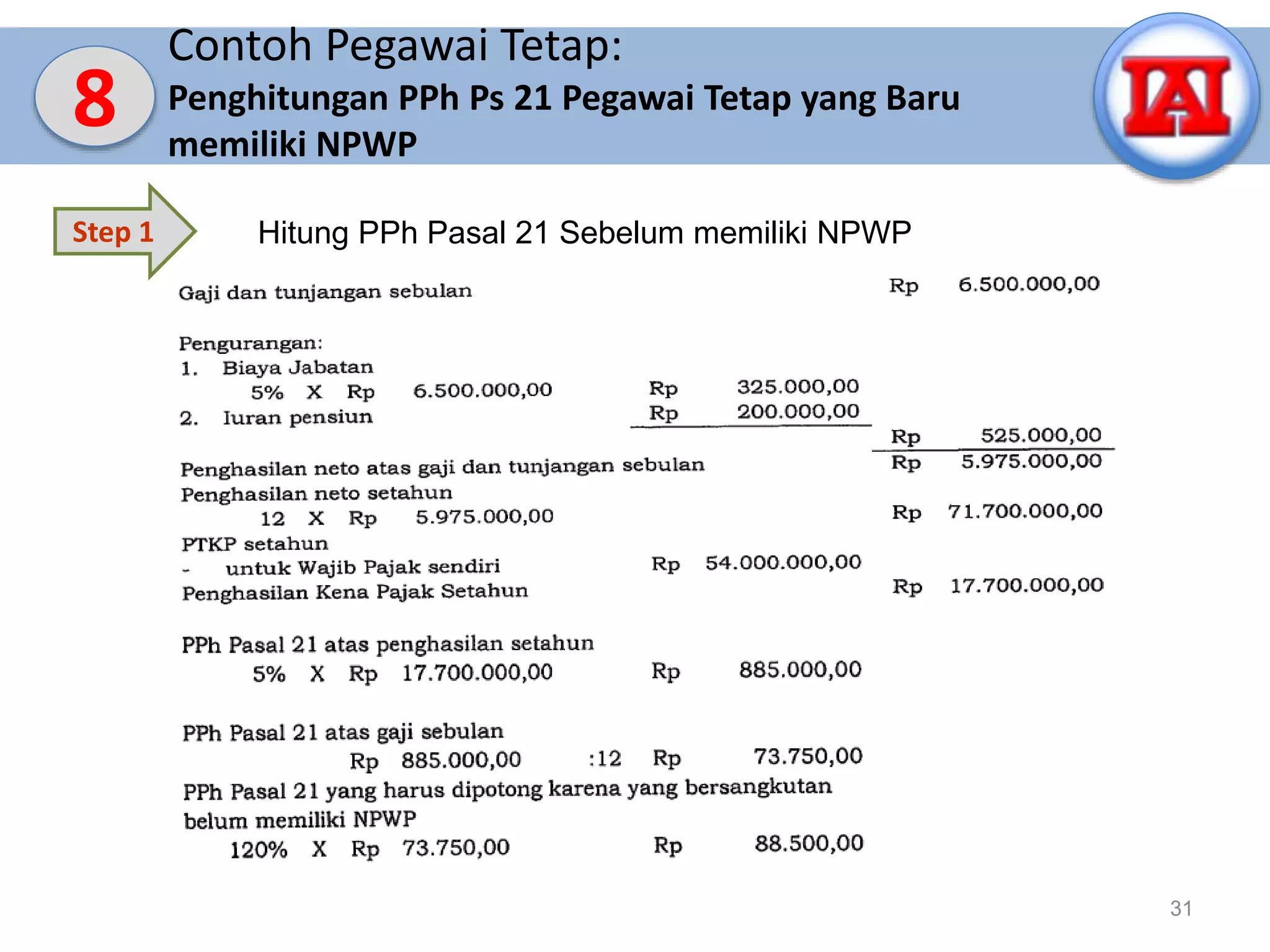 contoh Perhitungan PPh Pasal 21 Pegawai Tetap.pptx