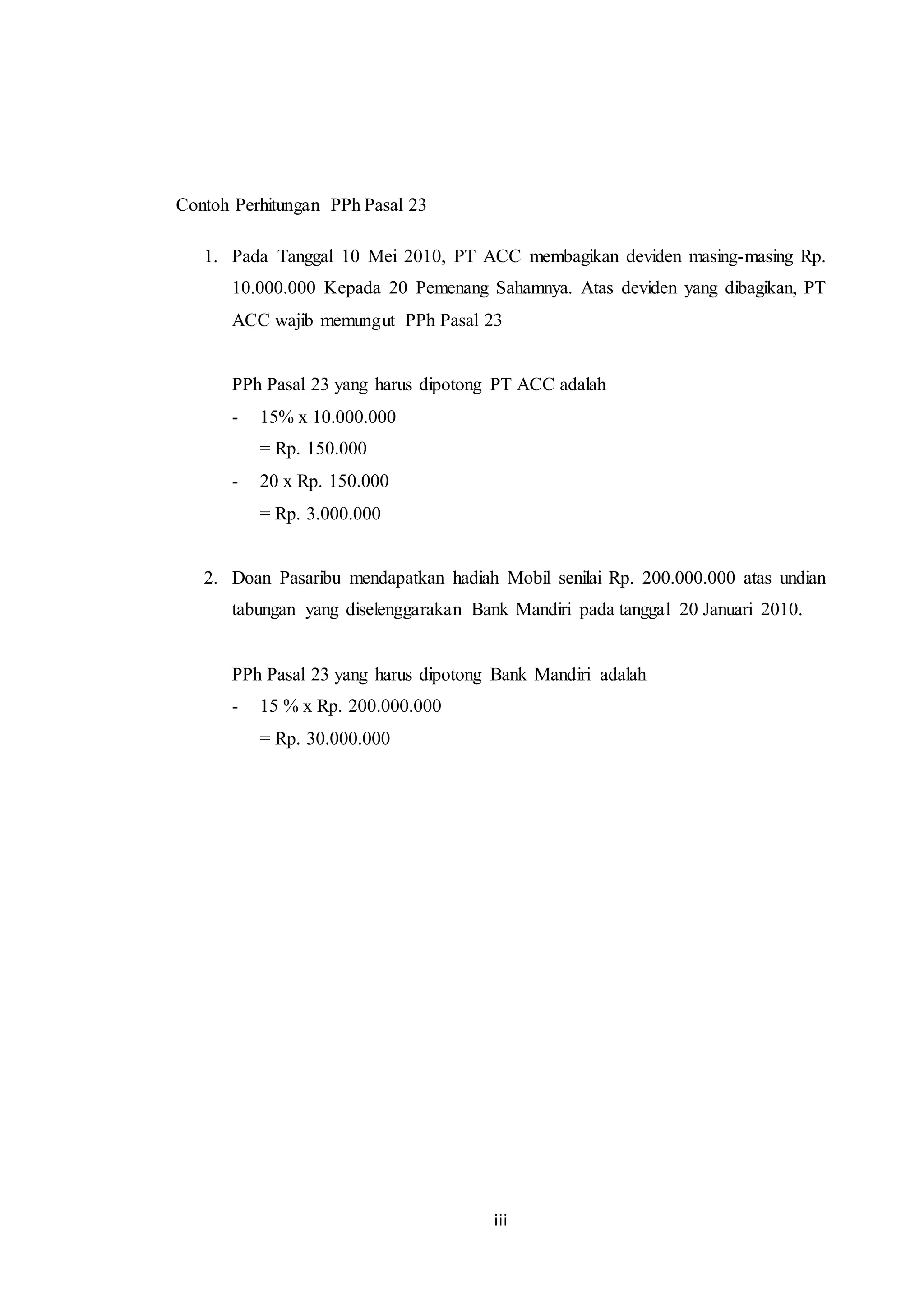 Contoh perhitungan p ph pasal 23 | PDF