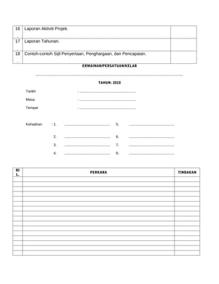 Contoh perisian awal fail kokurikulum | DOC