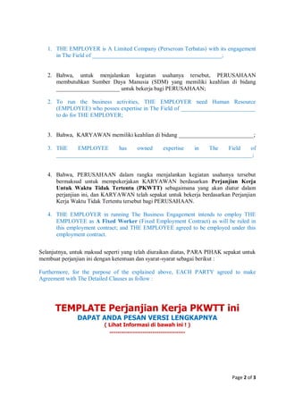 Contoh Perjajnjian Kerja Tetap ( 2 Bahasa ) | PDF