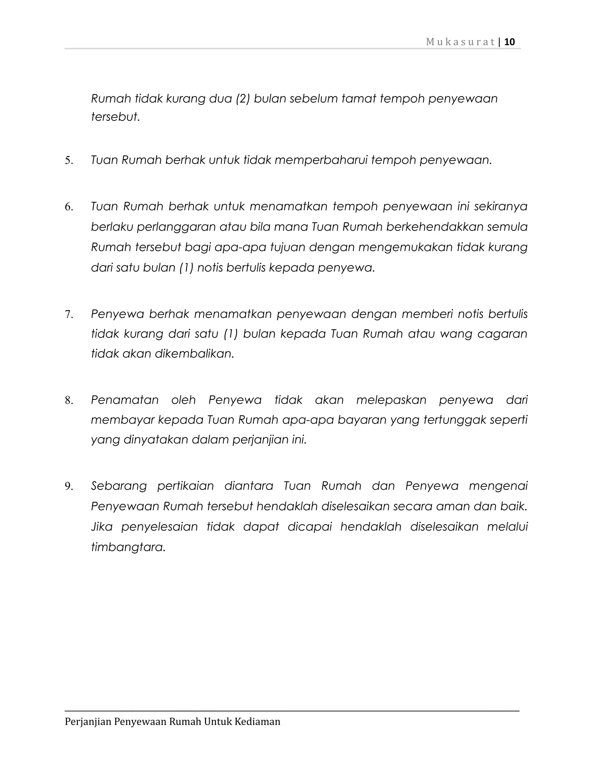 Contoh perjanjian sewa rumah kediaman | RTF