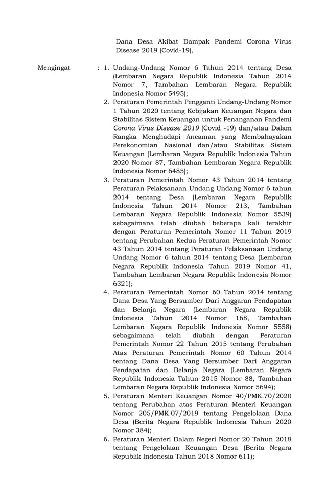 Contoh perkades daftar penerima BLT DD | PDF