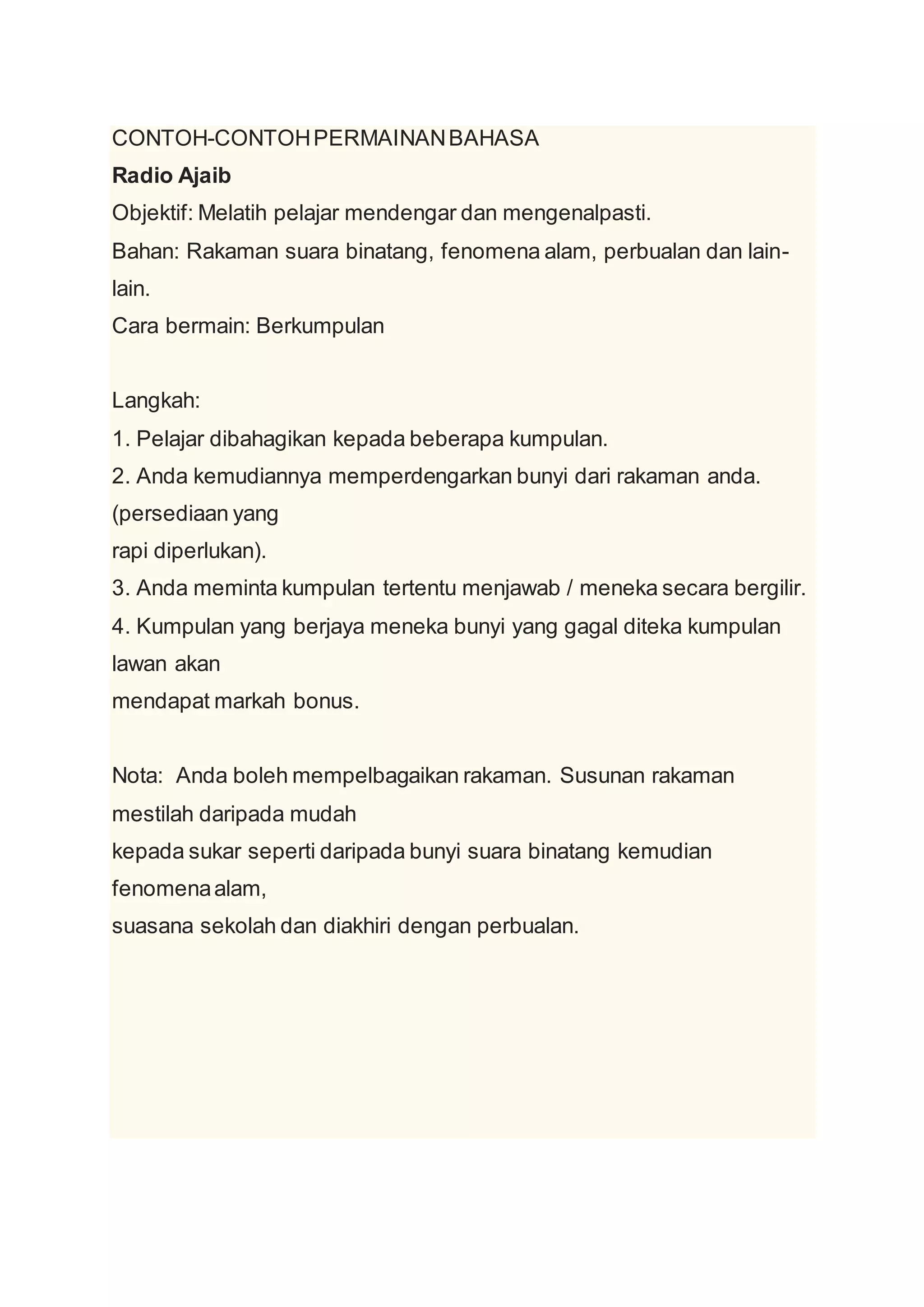 CONTOH PERMAINAN BAHASA | DOCX