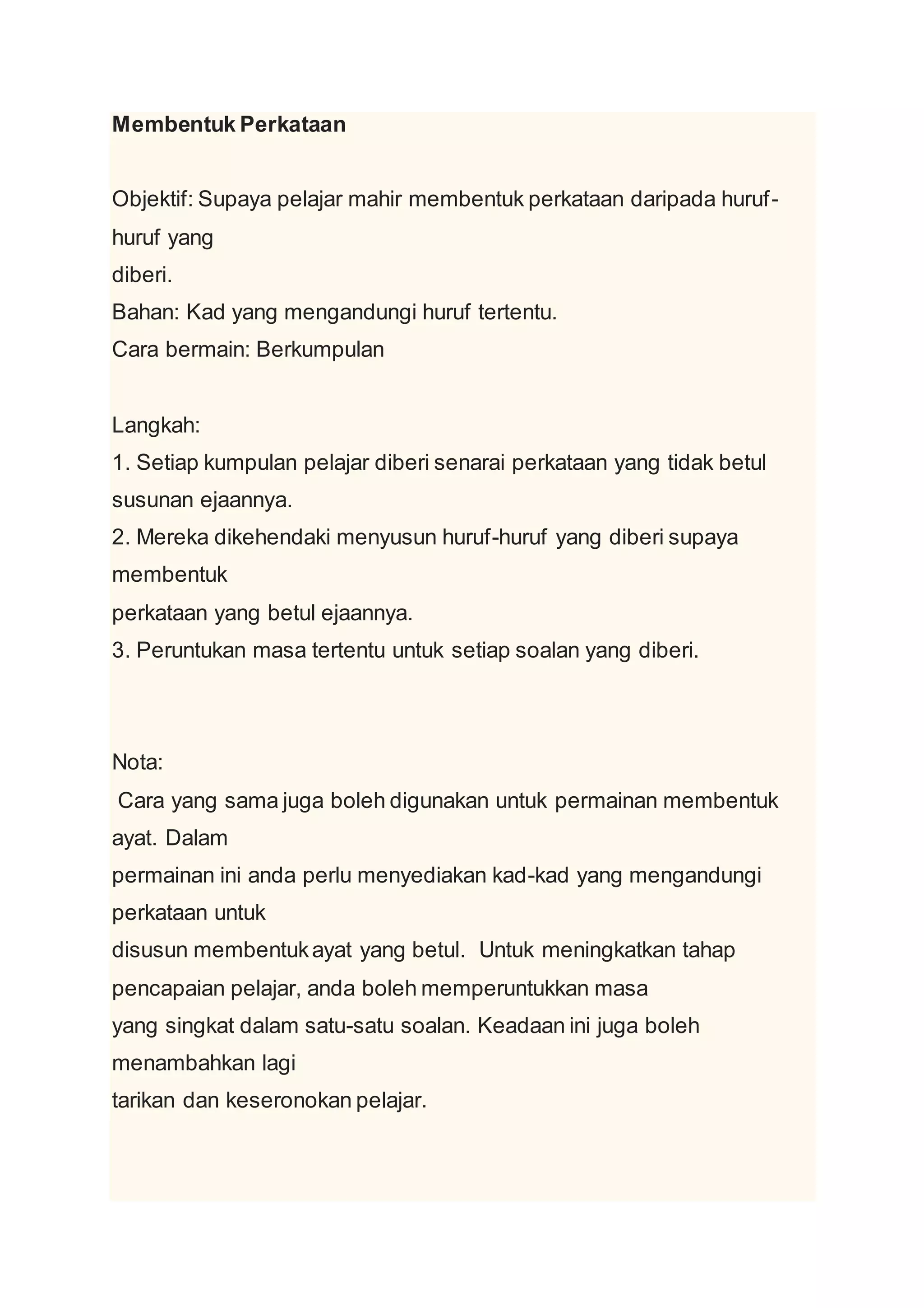 CONTOH PERMAINAN BAHASA | DOCX