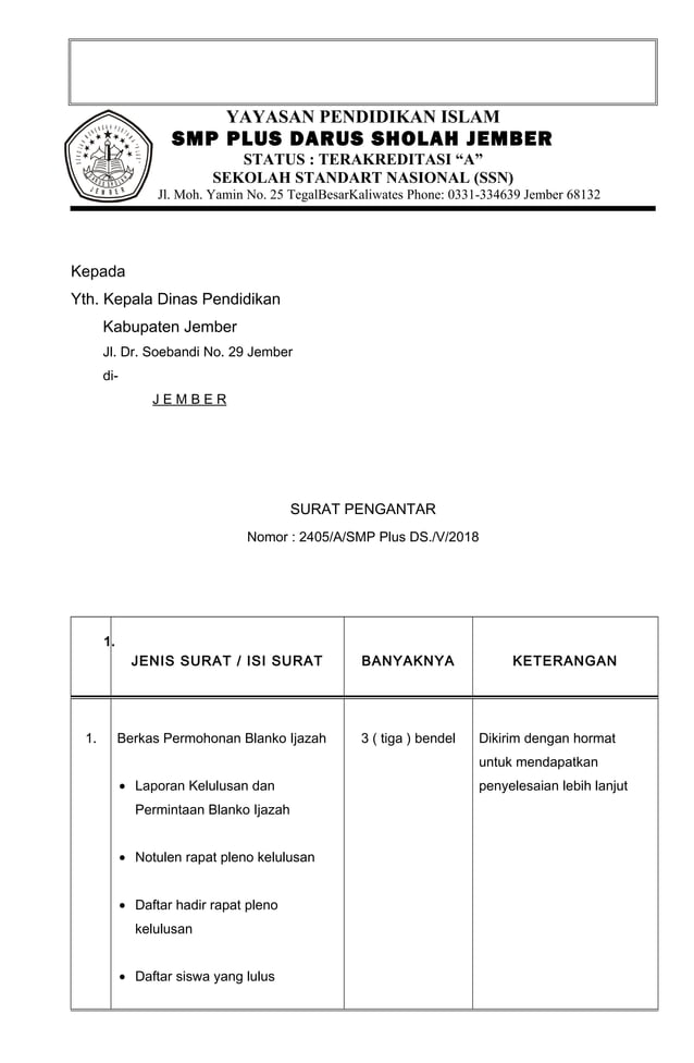 Contoh permohonan blanko ijasah smp | DOC