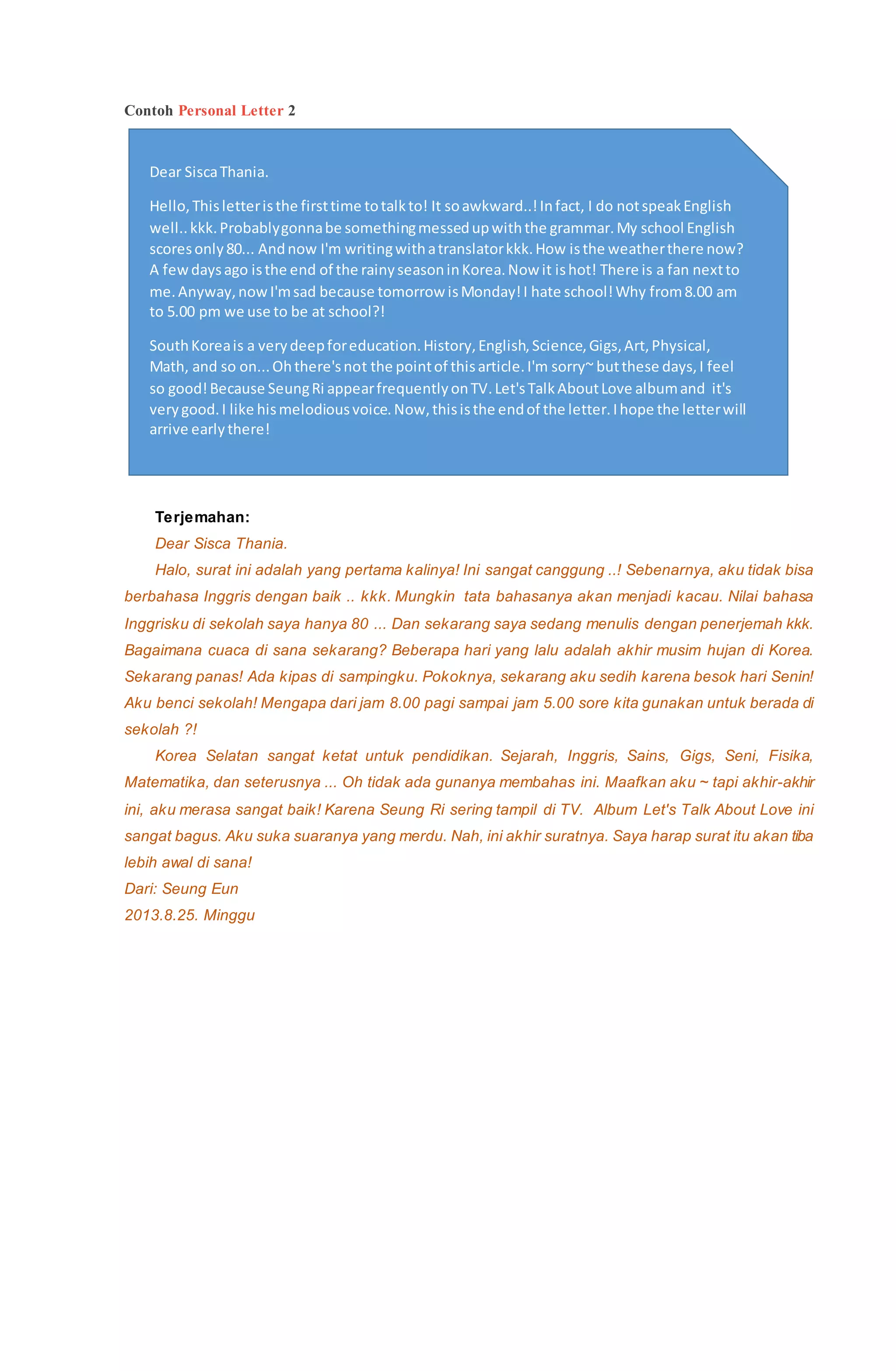 Contoh personal letter | DOCX