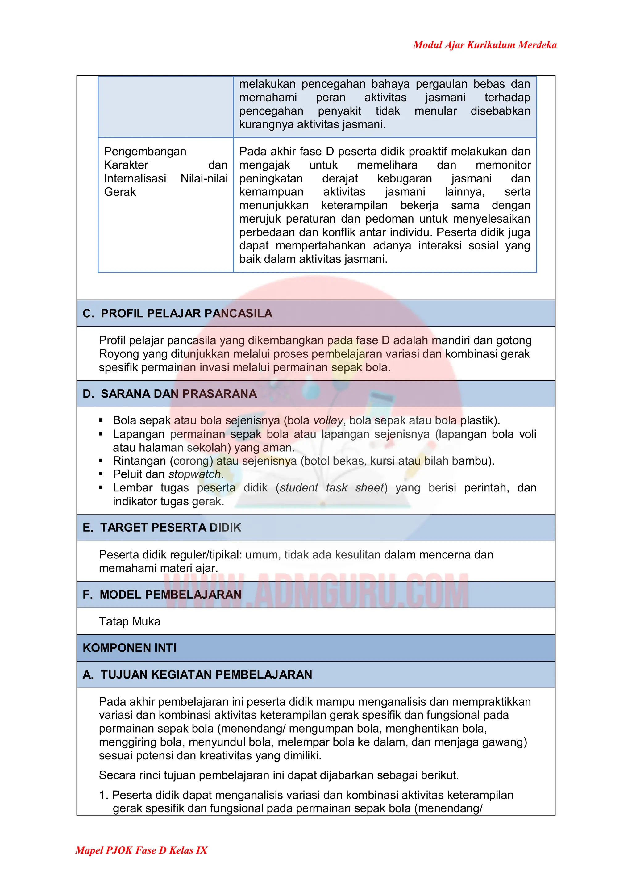 Modul Ajar PJOK Kelas 9 Kurikulum Merdeka | PDF