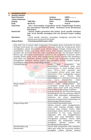 Modul Ajar PJOK Kelas 7 Deep Learning pdf | PDF