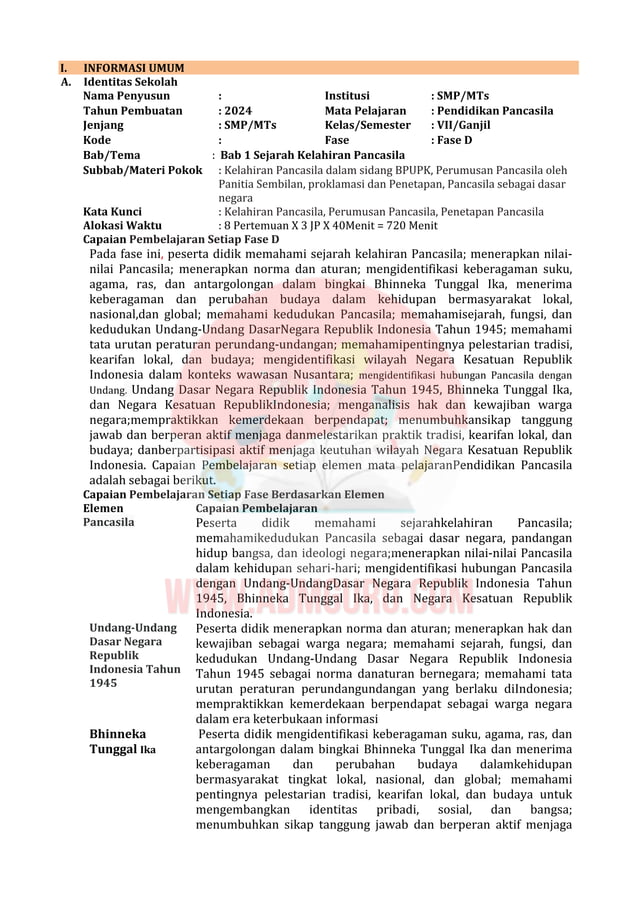 Modul Ajar PKN Kelas 7 Revisi 2024 Kurikulum Merdeka | PDF