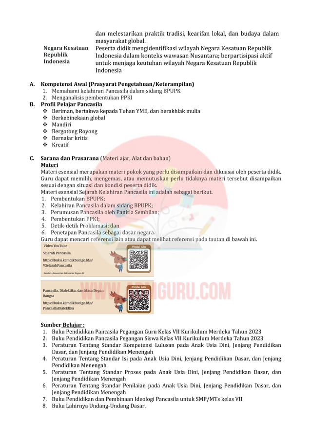 Modul Ajar PKN Kelas 7 Revisi 2024 Kurikulum Merdeka | PDF