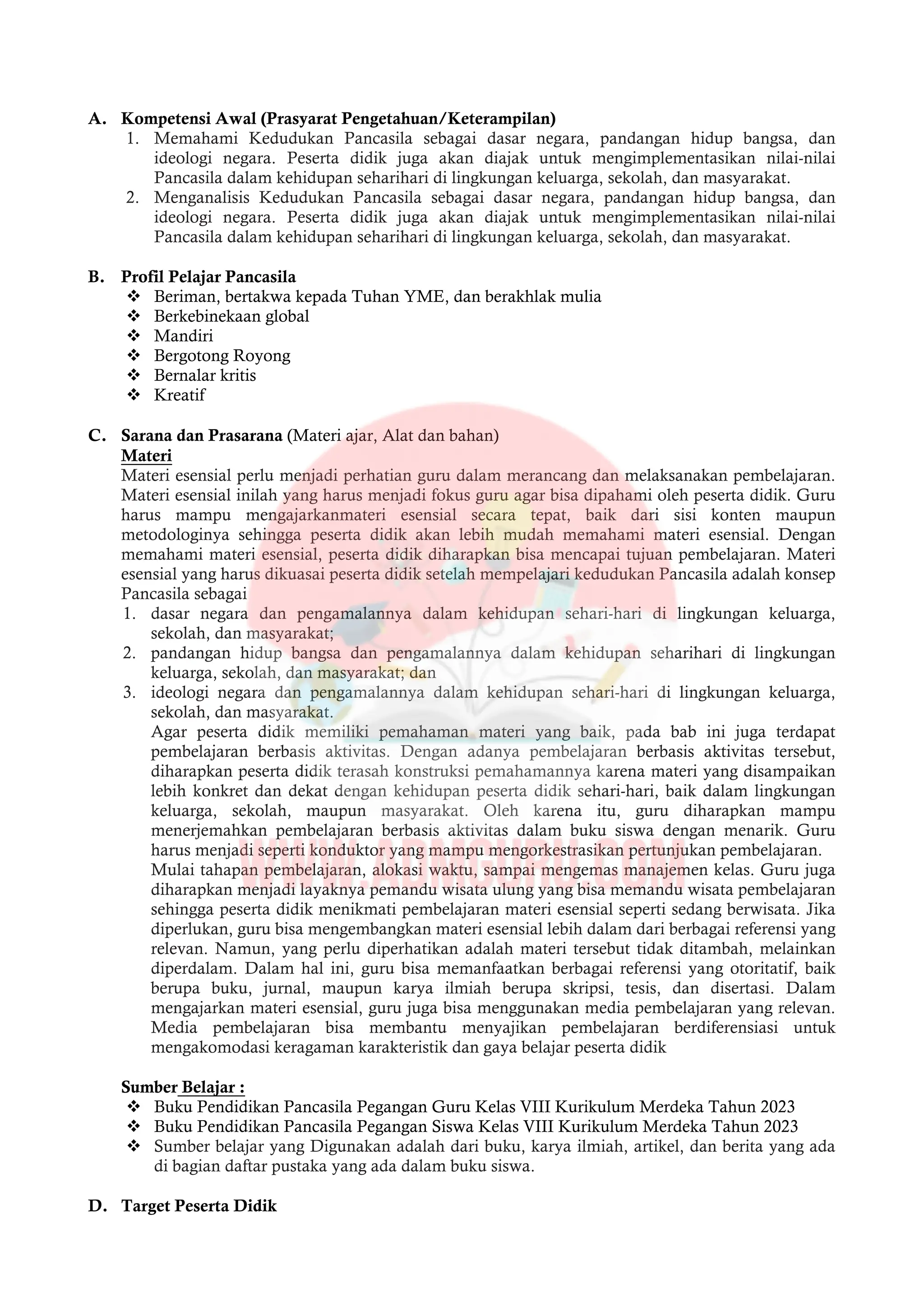 Modul Ajar PKN Kelas 8 Revisi 2024 Kurikulum Merdeka | PDF