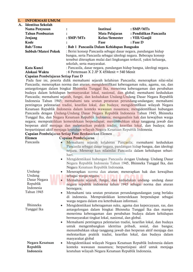 Modul Ajar PKN Kelas 8 Revisi 2024 Kurikulum Merdeka | PDF