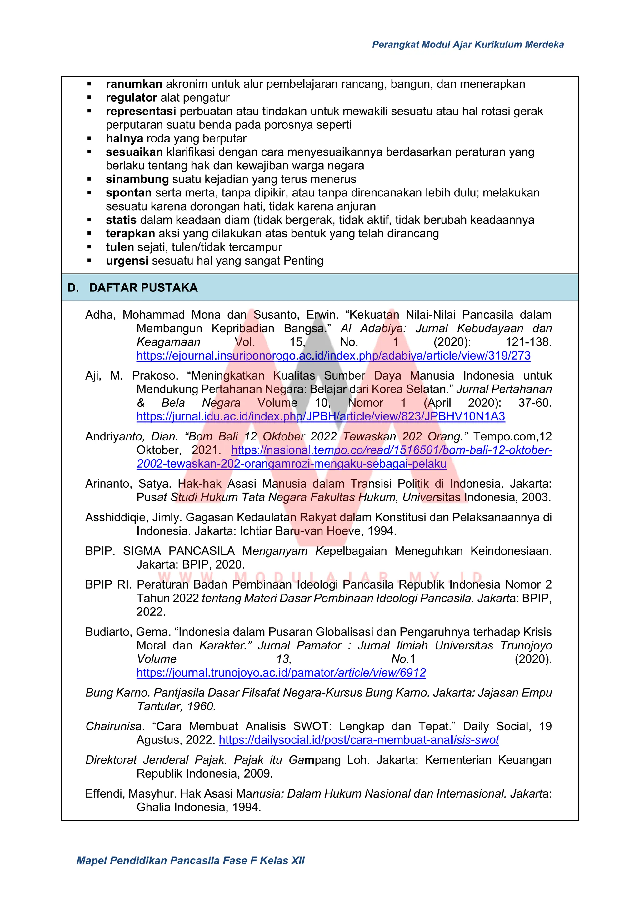 Modul Ajar PKN Kelas 12 Kurikulum Merdeka | PDF
