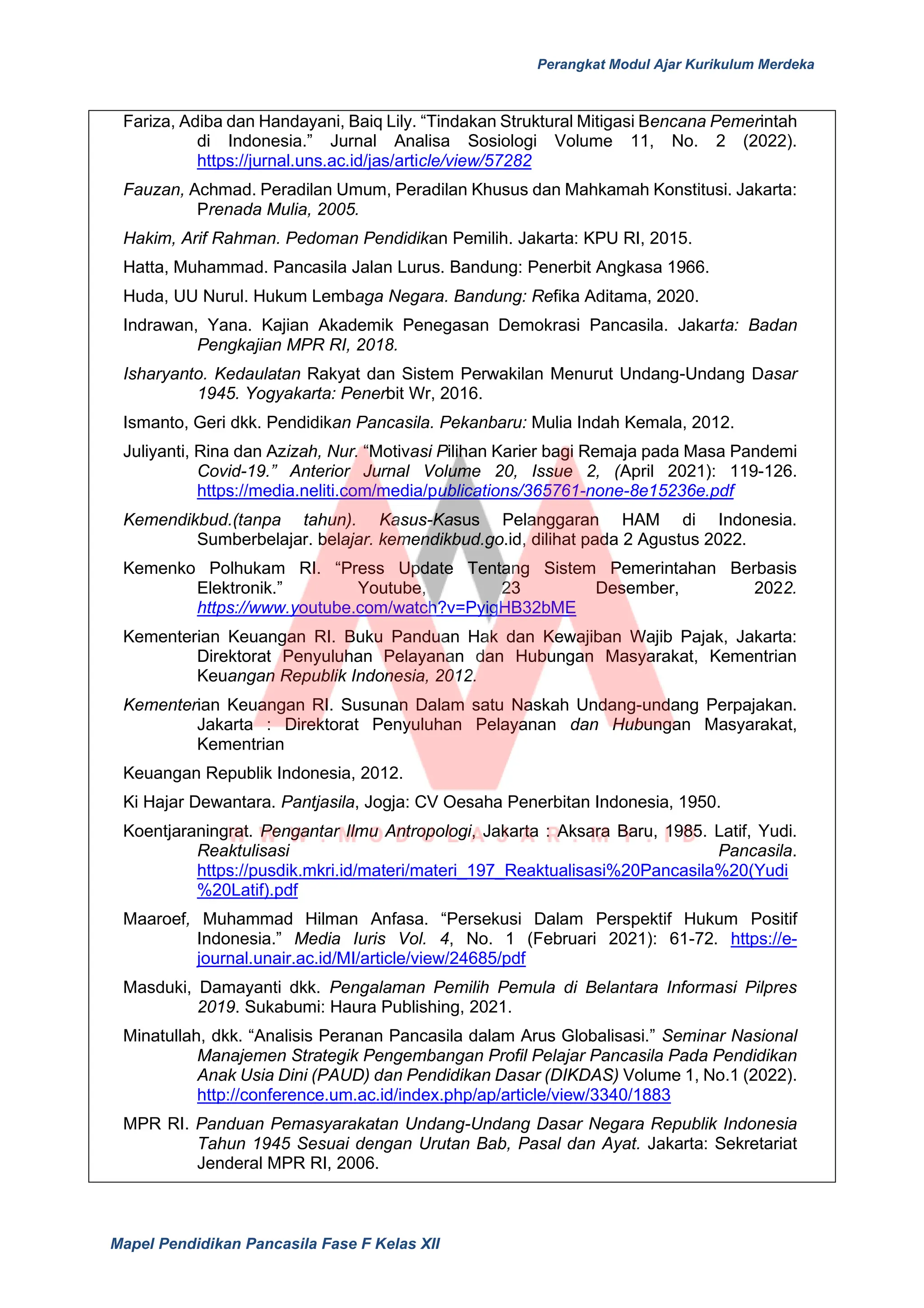 Modul Ajar PKN Kelas 12 Kurikulum Merdeka | PDF