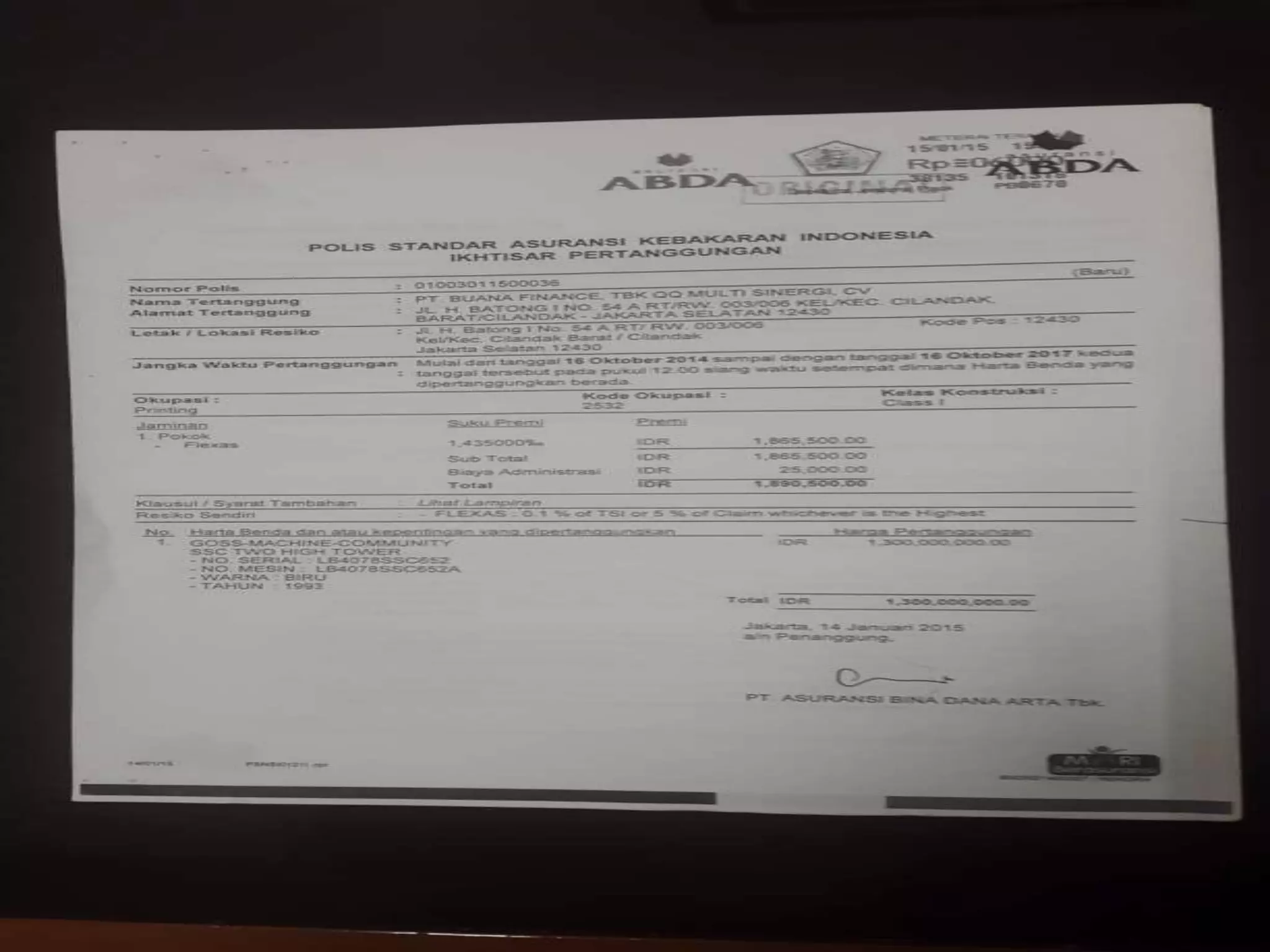 Contoh polis asuransi kebakaran | PPTX