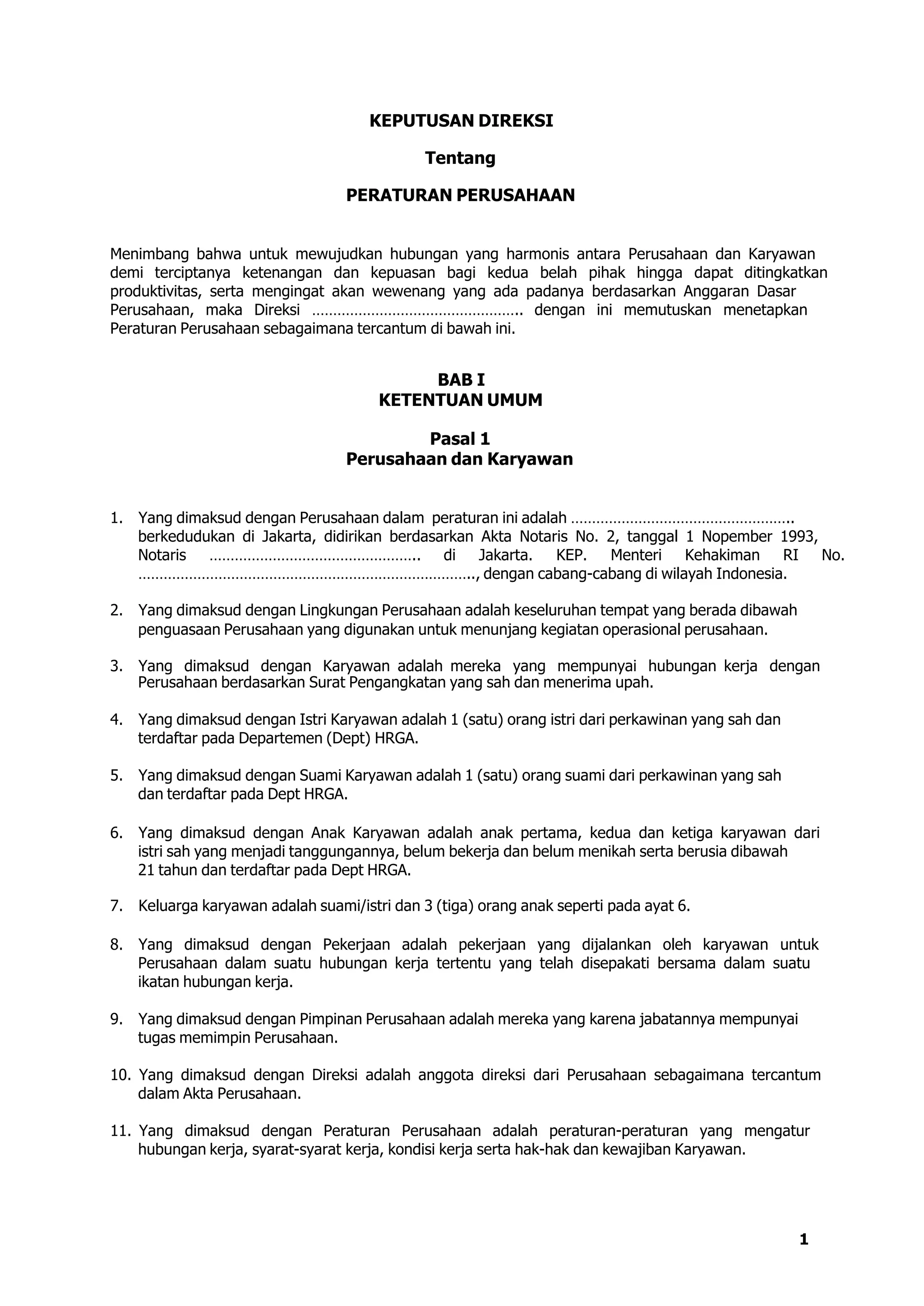 Contoh/Template Peraturan Perusahaan 2015 | PDF