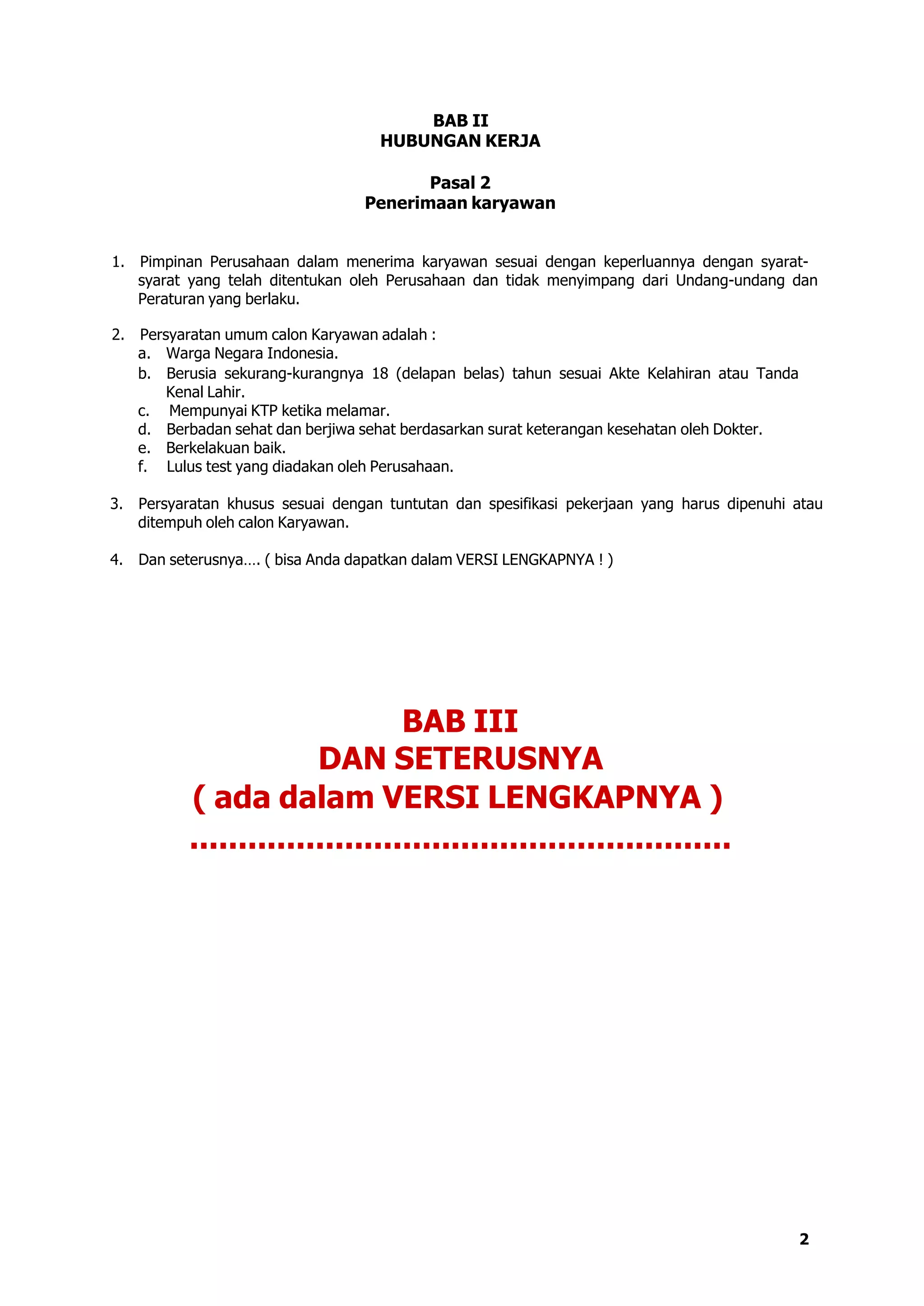 Contoh/Template Peraturan Perusahaan 2015 | PDF