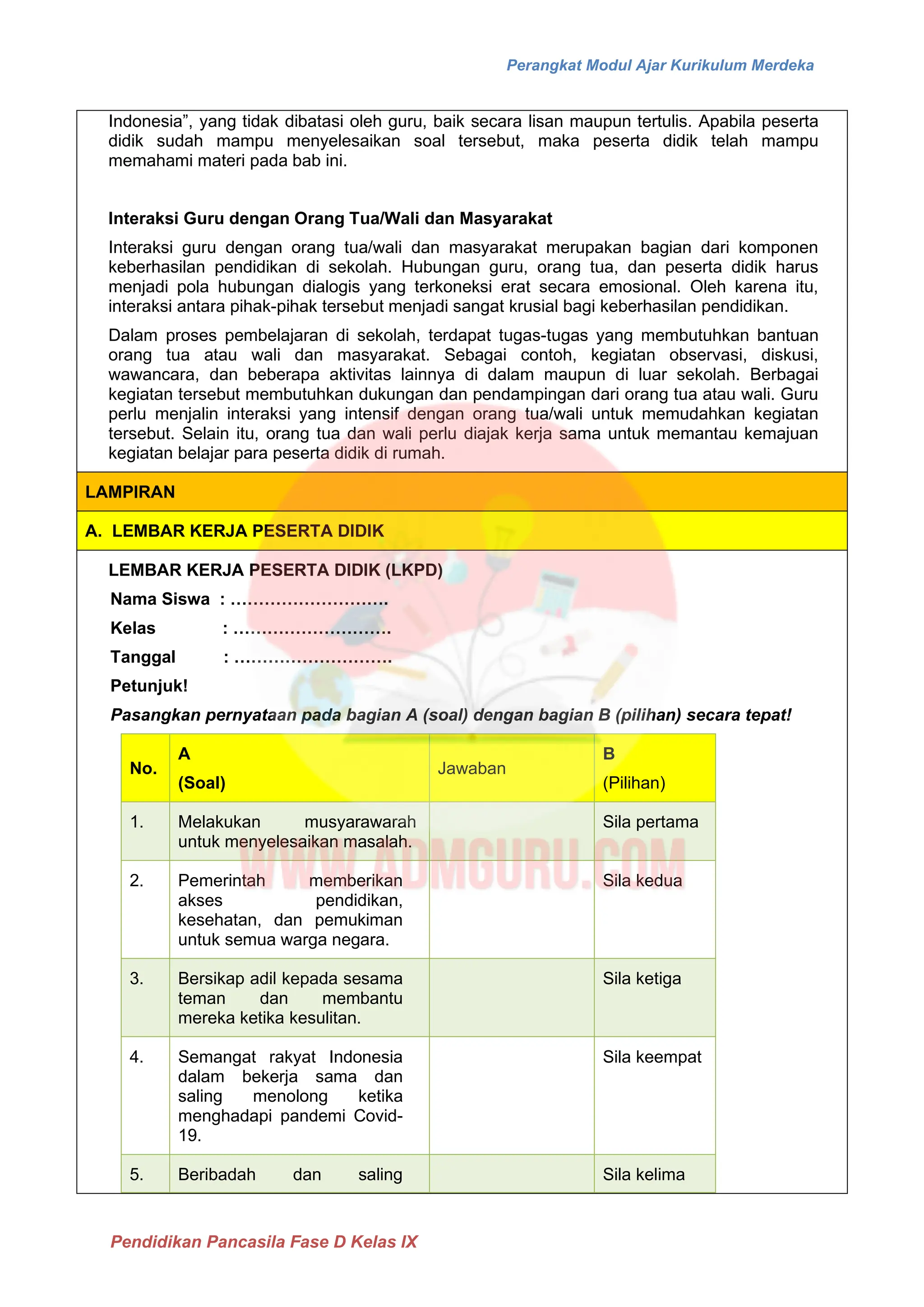 Modul Ajar PKN Kelas 9 Kurikulum Merdeka | PDF