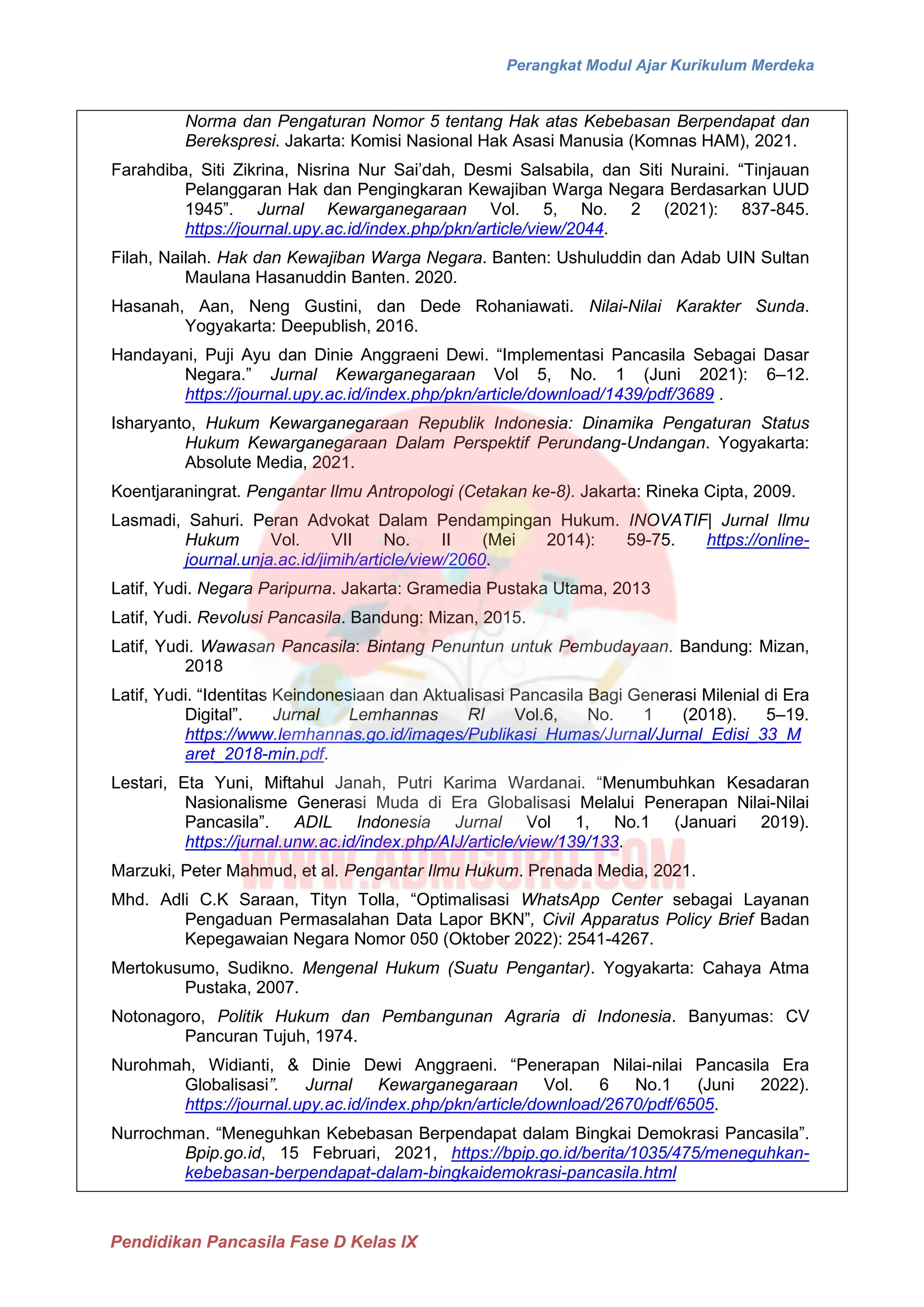 Modul Ajar PKN Kelas 9 Kurikulum Merdeka | PDF