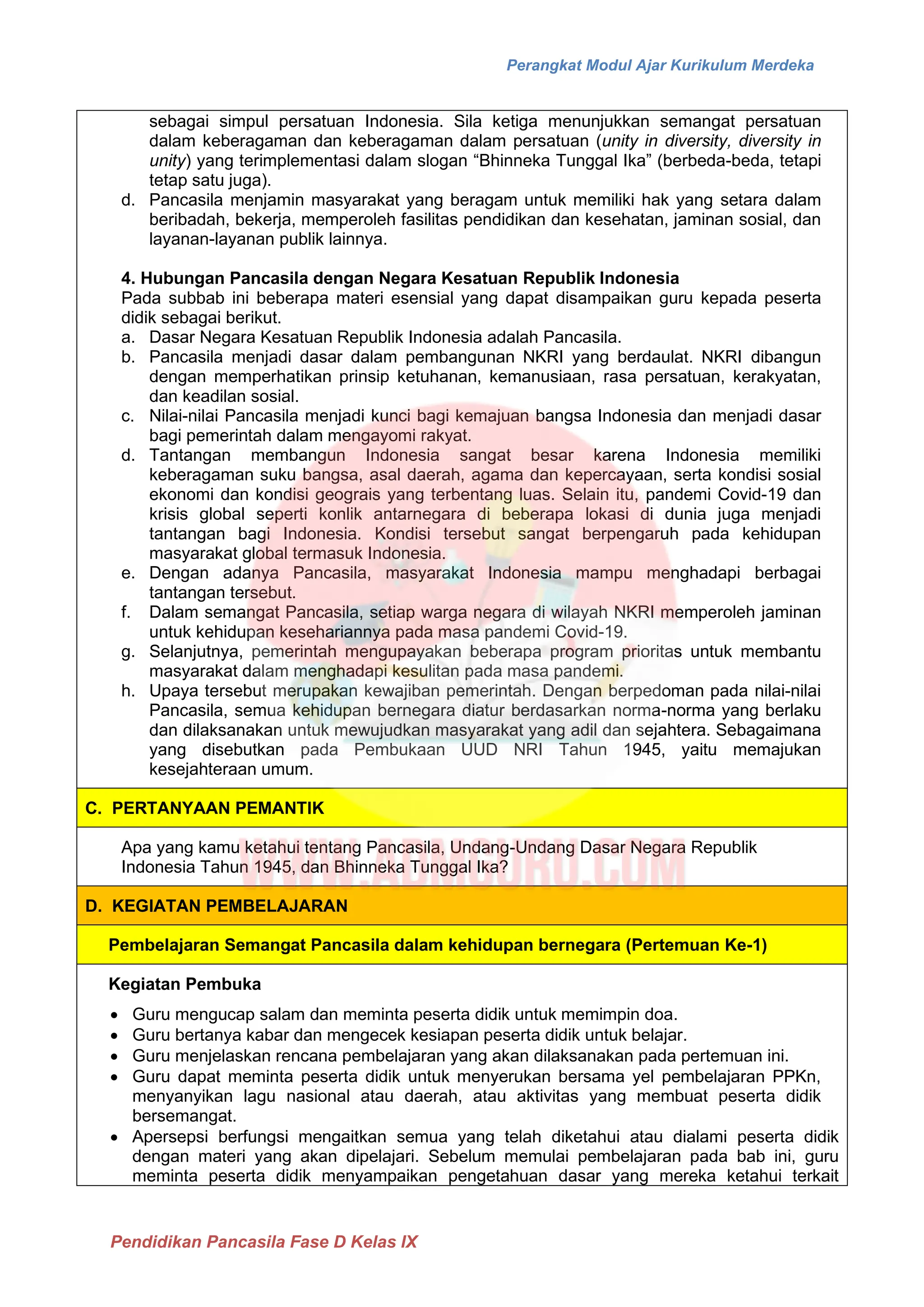 Modul Ajar PKN Kelas 9 Kurikulum Merdeka | PDF