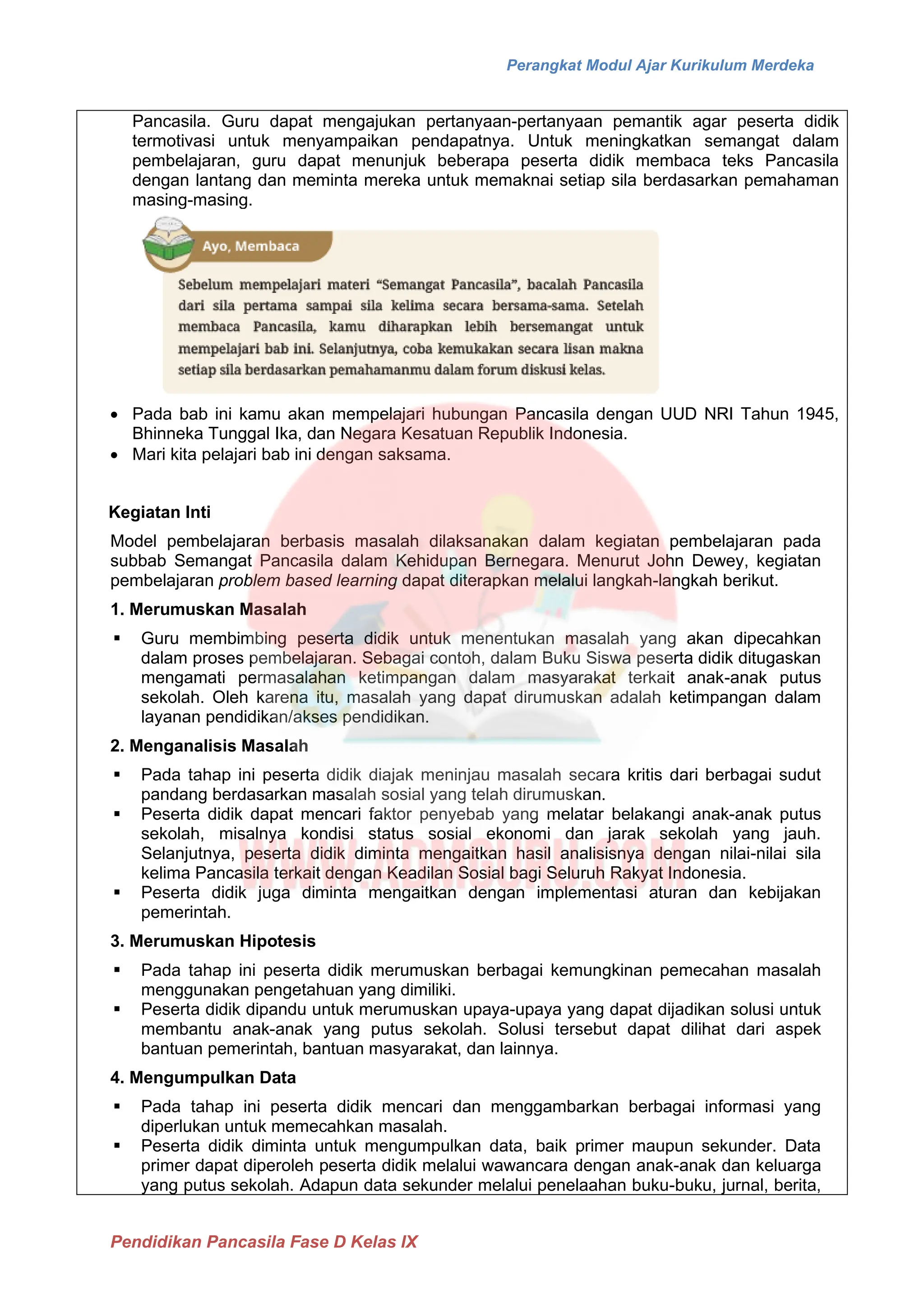 Modul Ajar PKN Kelas 9 Kurikulum Merdeka | PDF