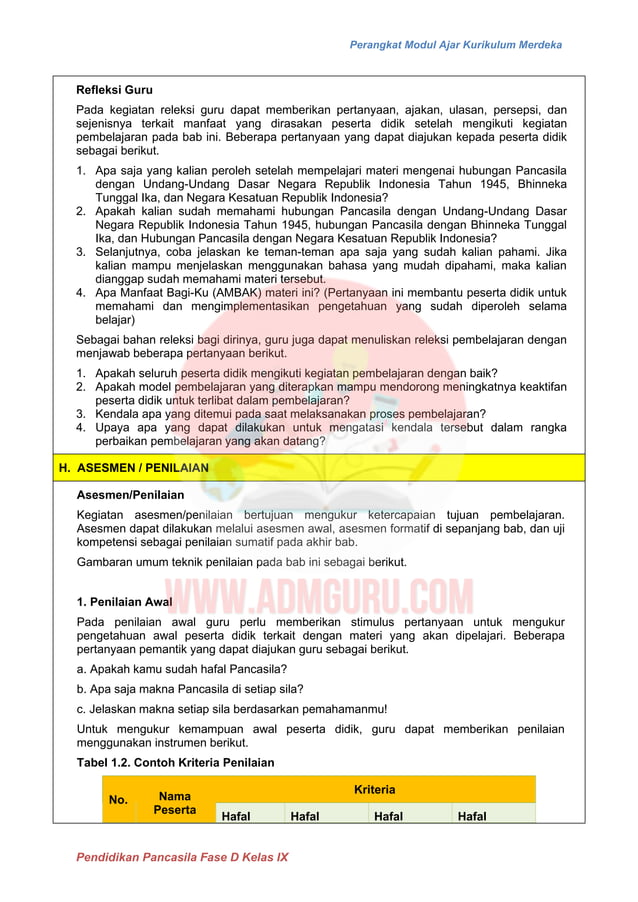 Modul Ajar PKN Kelas 9 Kurikulum Merdeka | PDF