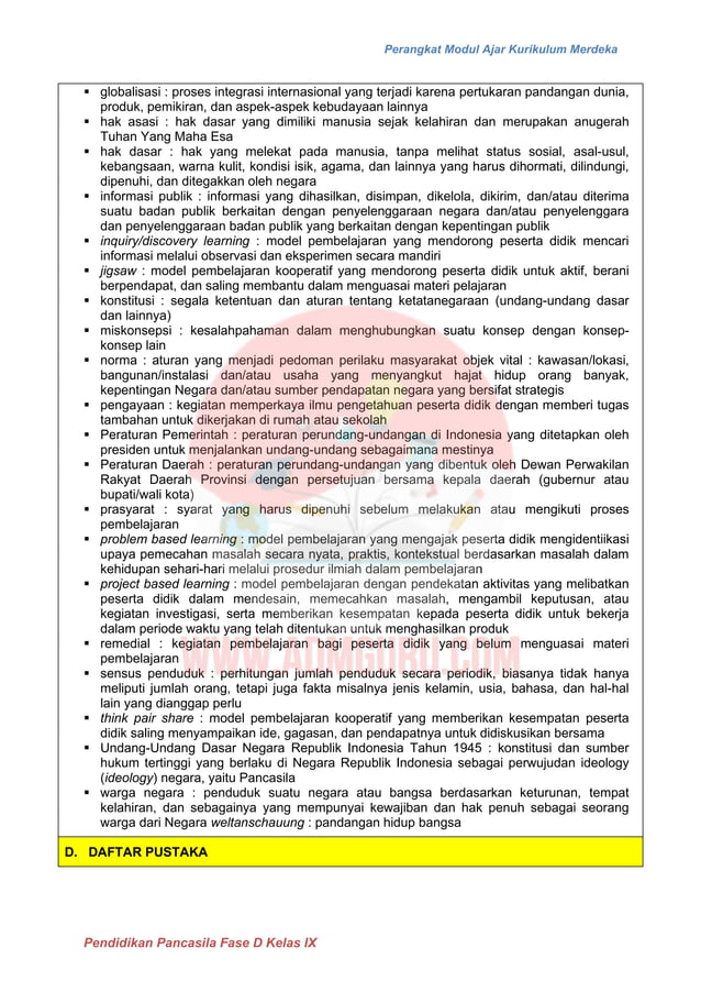 Modul Ajar PKN Kelas 9 Kurikulum Merdeka | PDF