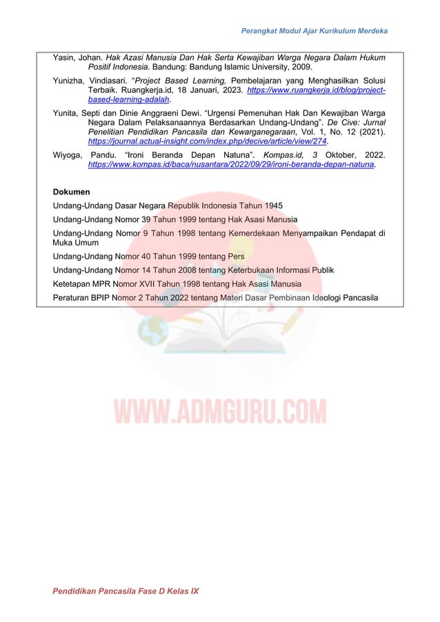 Modul Ajar PKN Kelas 9 Kurikulum Merdeka | PDF