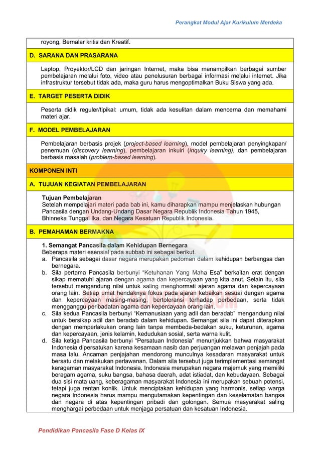 Modul Ajar PKN Kelas 9 Kurikulum Merdeka | PDF