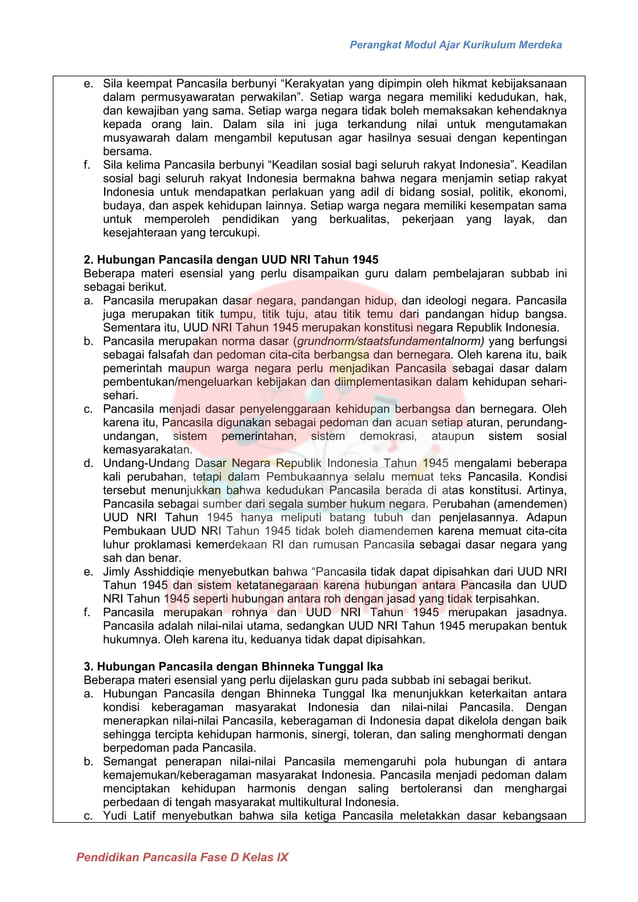 Modul Ajar PKN Kelas 9 Kurikulum Merdeka | PDF