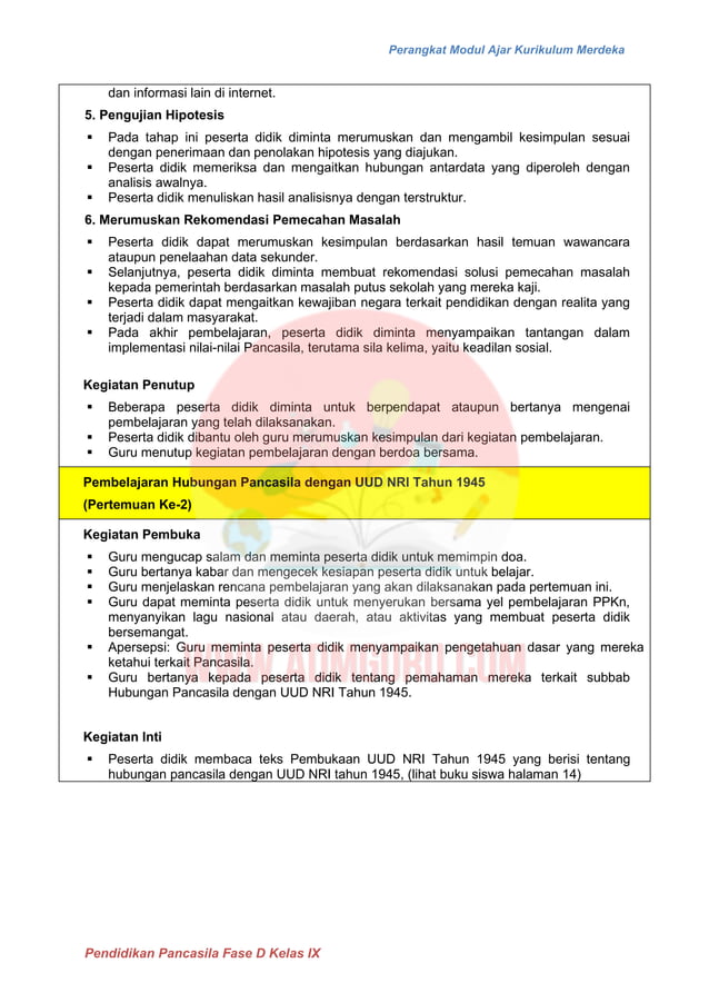 Modul Ajar PKN Kelas 9 Kurikulum Merdeka | PDF