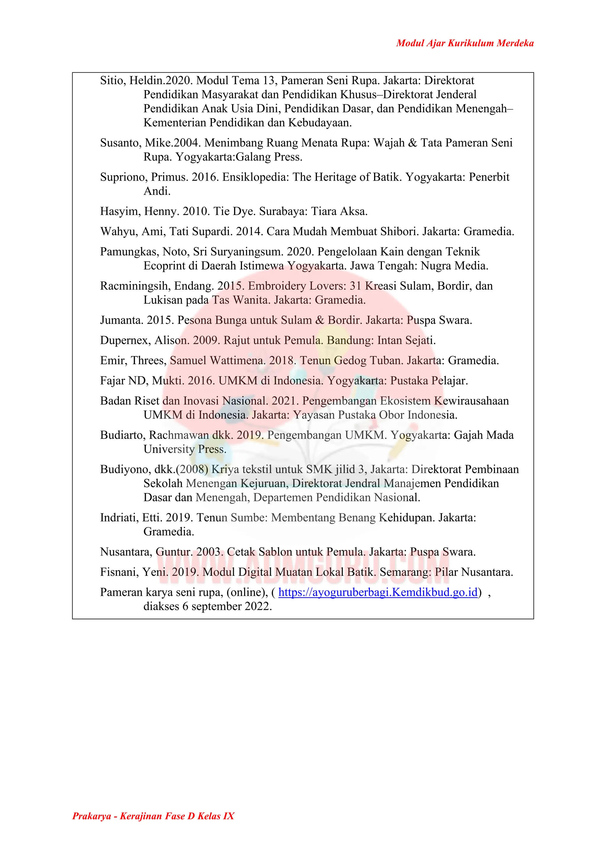 Modul Ajar Prakarya Kerajinan Kelas 9 Kurikulum Merdeka | PDF