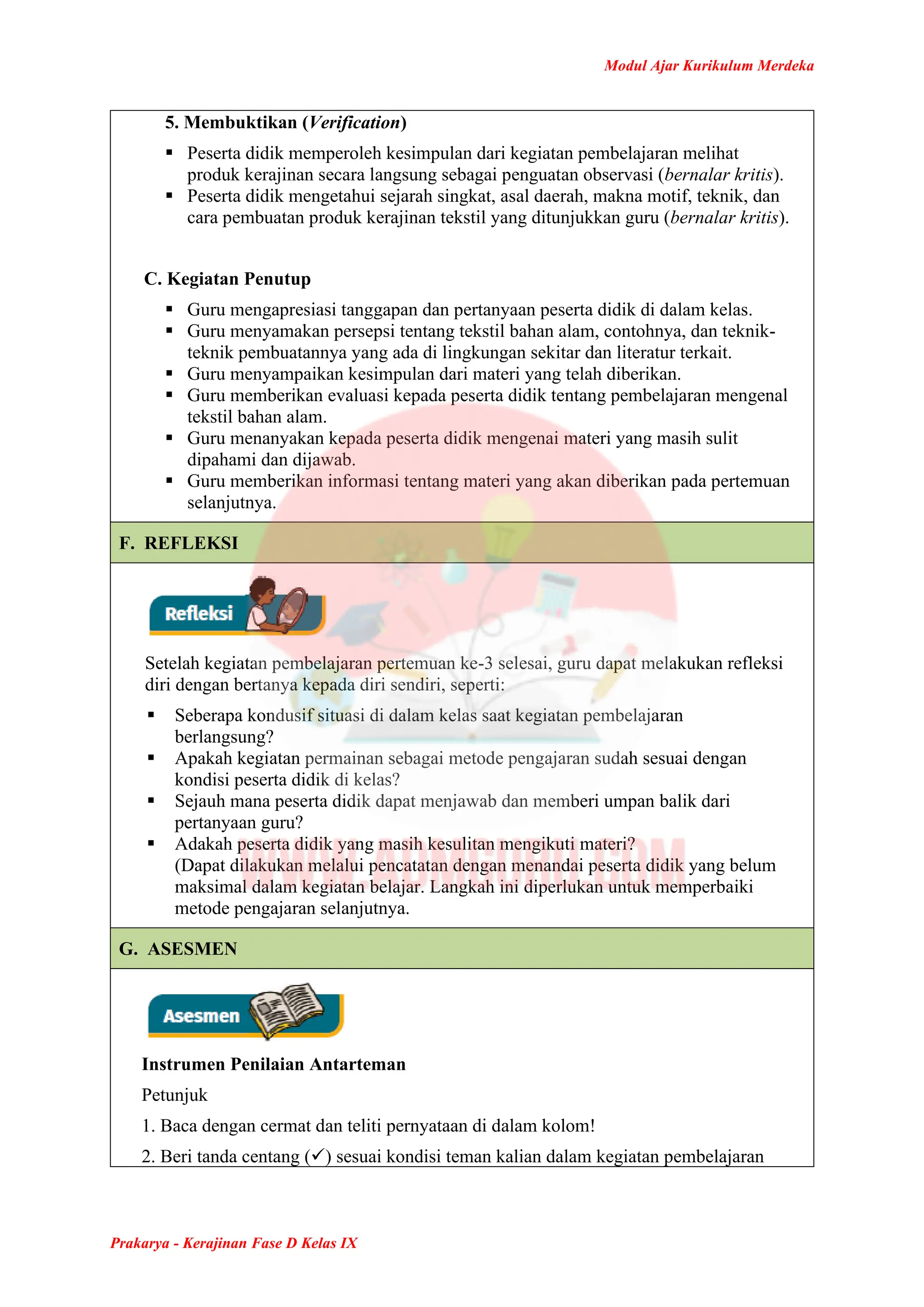 Modul Ajar Prakarya Kerajinan Kelas 9 Kurikulum Merdeka | PDF