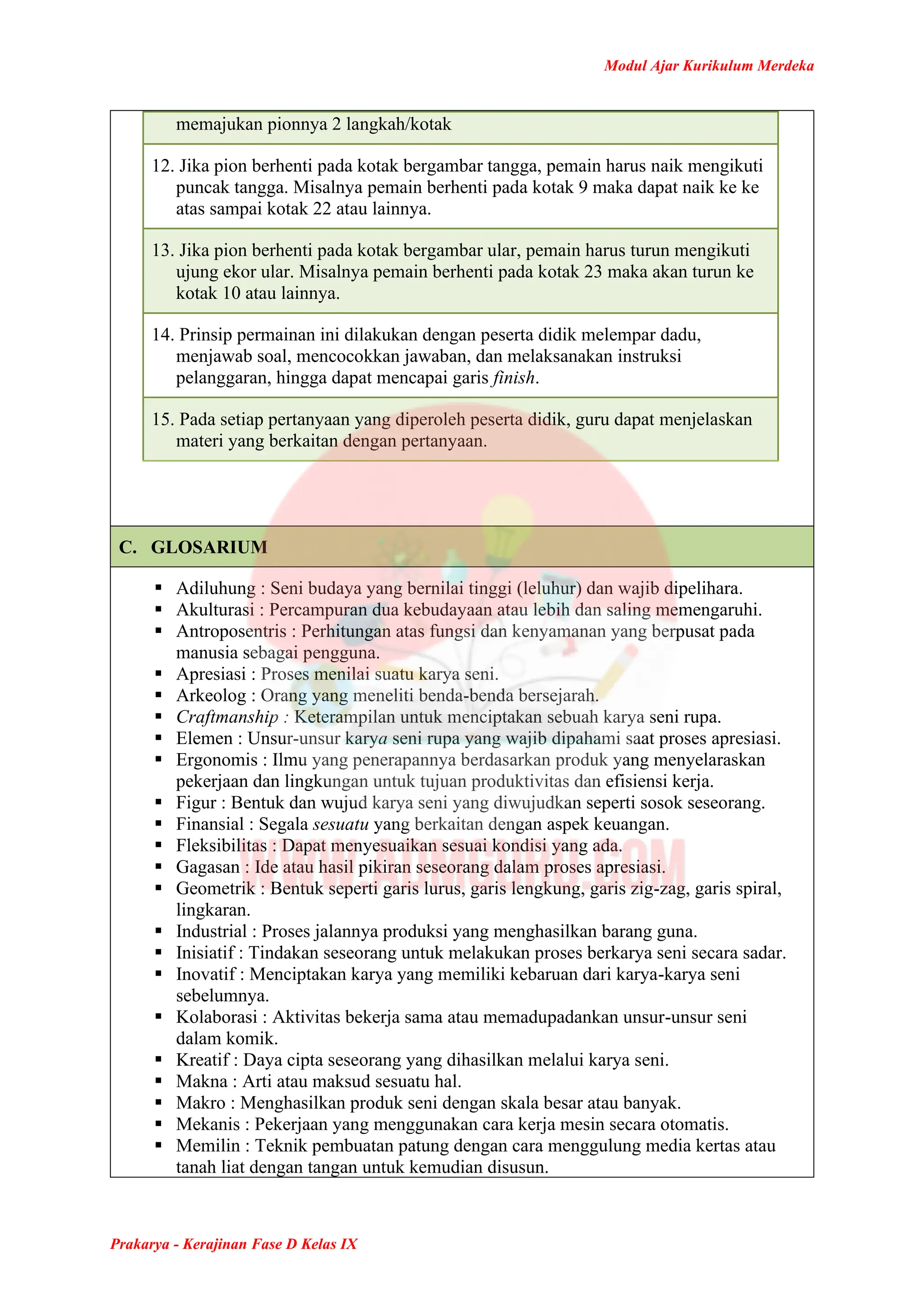 Modul Ajar Prakarya Kerajinan Kelas 9 Kurikulum Merdeka | PDF