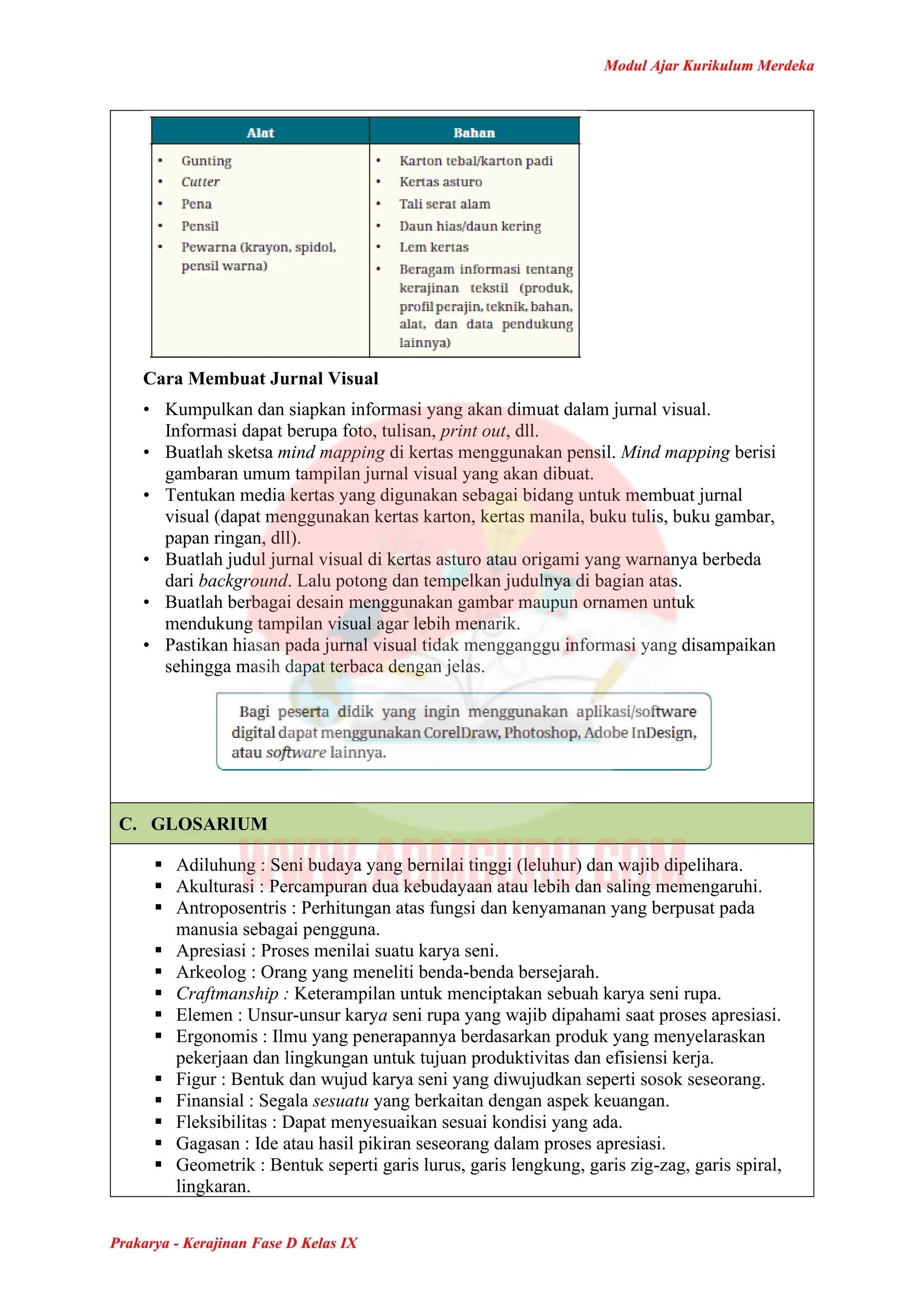 Modul Ajar Prakarya Kerajinan Kelas 9 Kurikulum Merdeka | PDF
