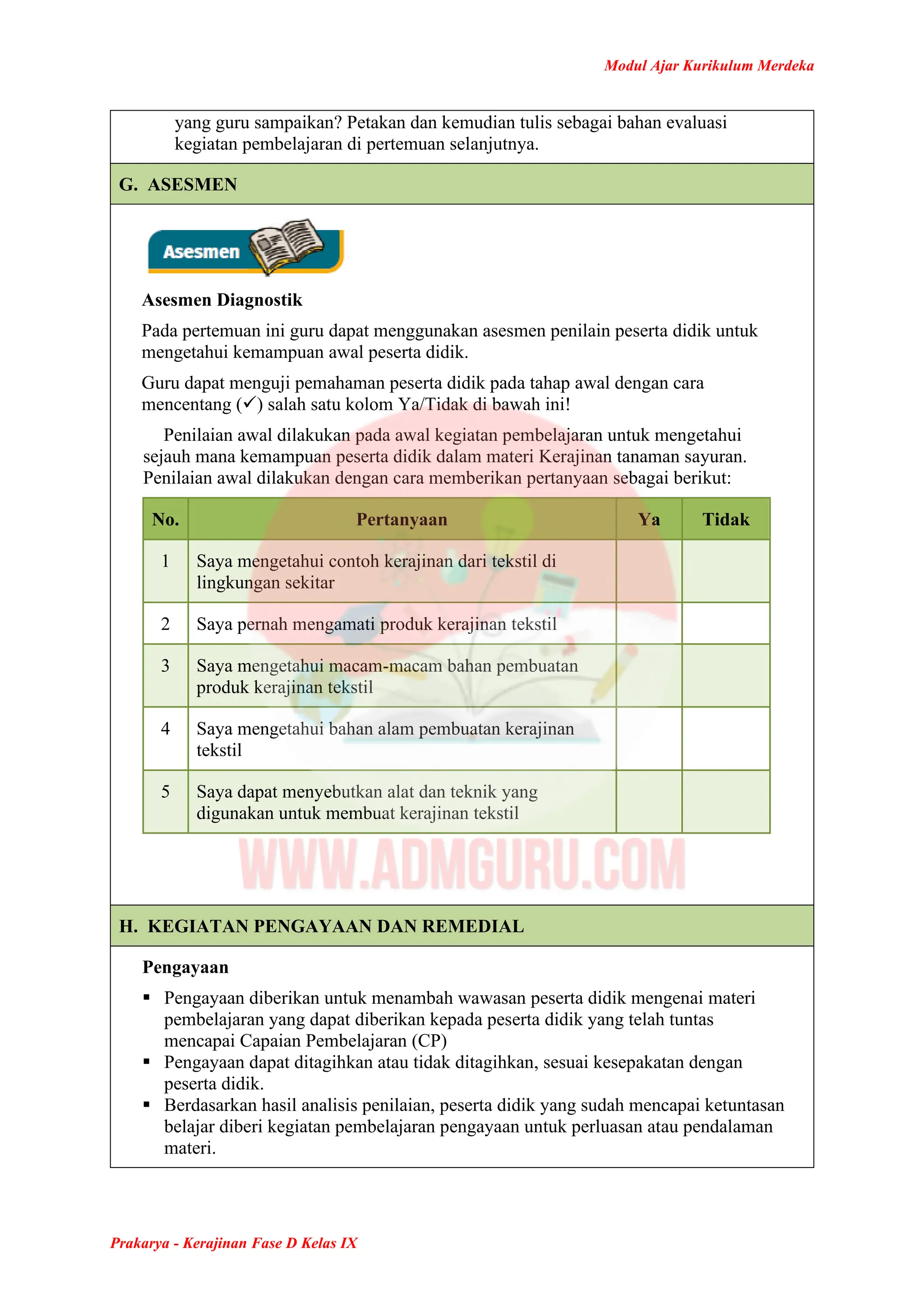Modul Ajar Prakarya Kerajinan Kelas 9 Kurikulum Merdeka | PDF