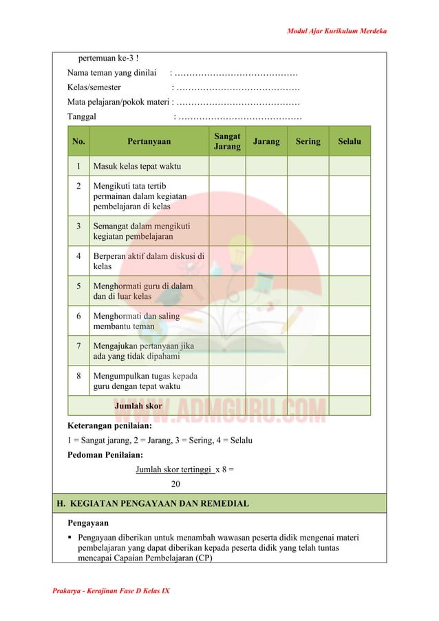 Modul Ajar Prakarya Kerajinan Kelas 9 Kurikulum Merdeka | PDF