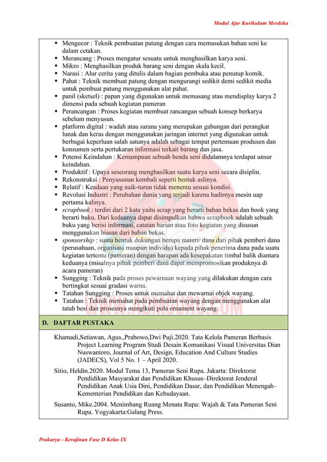 Modul Ajar Prakarya Kerajinan Kelas 9 Kurikulum Merdeka | PDF