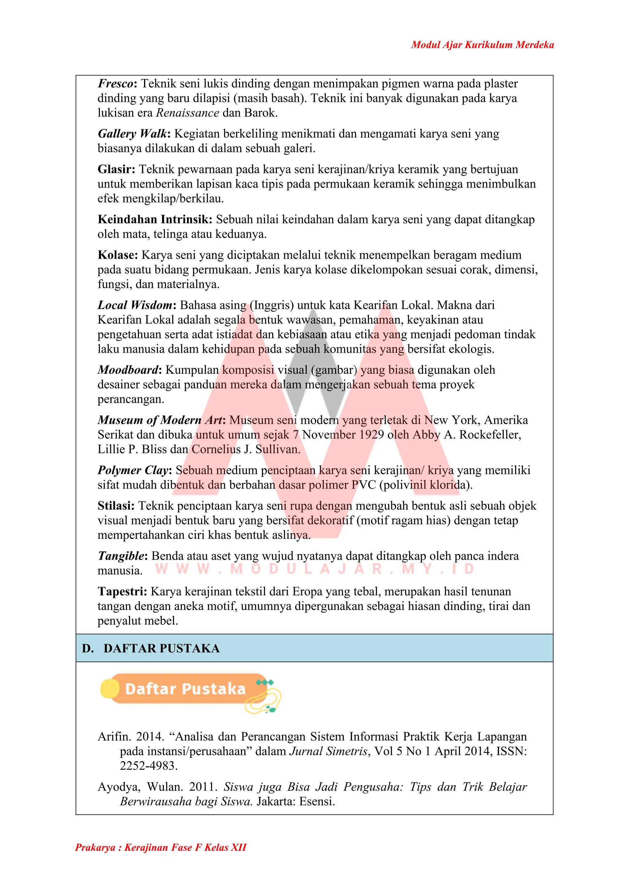 Modul Ajar Prakarya Kerajinan Kelas 12 Kurikulum Merdeka | PDF