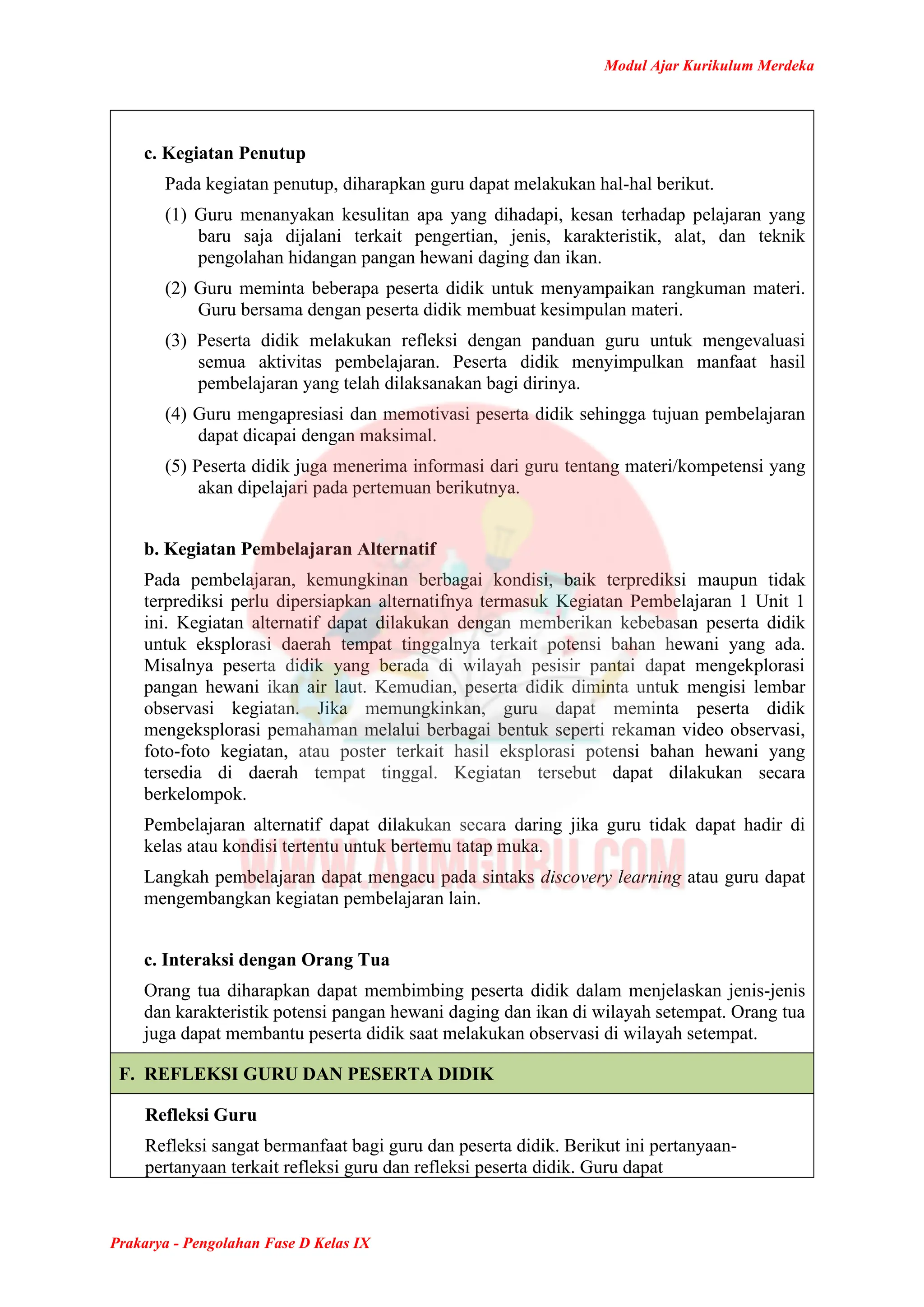 Modul Ajar Prakarya Pengolahan Kelas 9 Kurikulum Merdeka | PDF